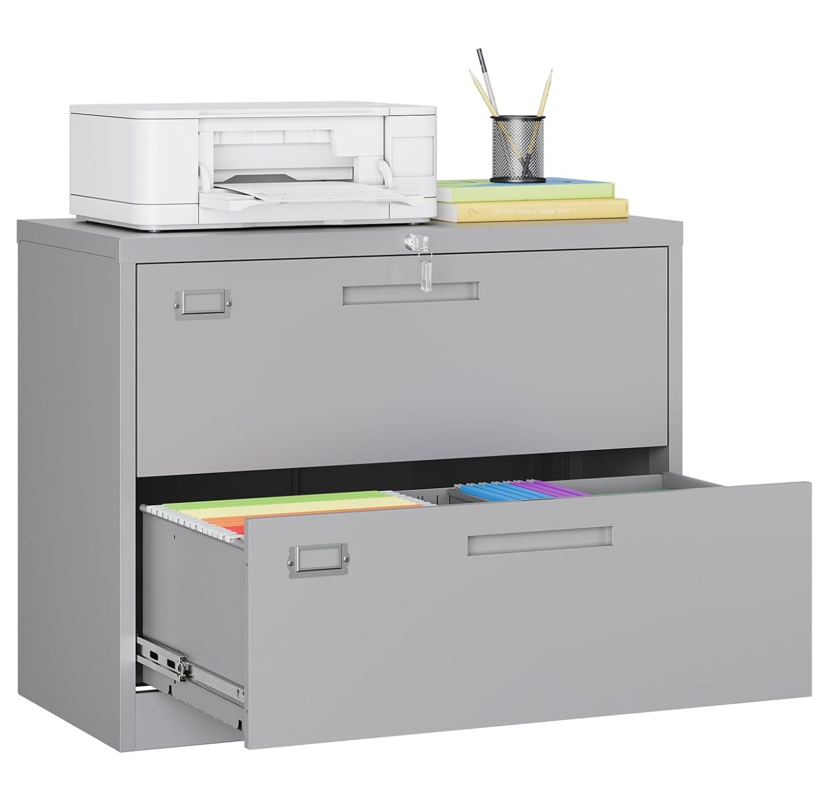 Lateral 2 Drawer File Cabinet Home Office,Grey Metal Filing Cabinet ...