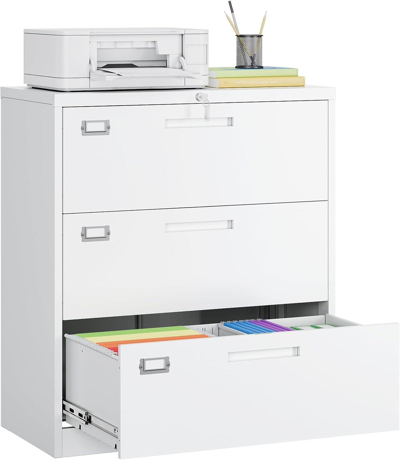 Lateral File Cabinet 2 Drawer Black Metal File Cabinet with Lock 35.4 ...