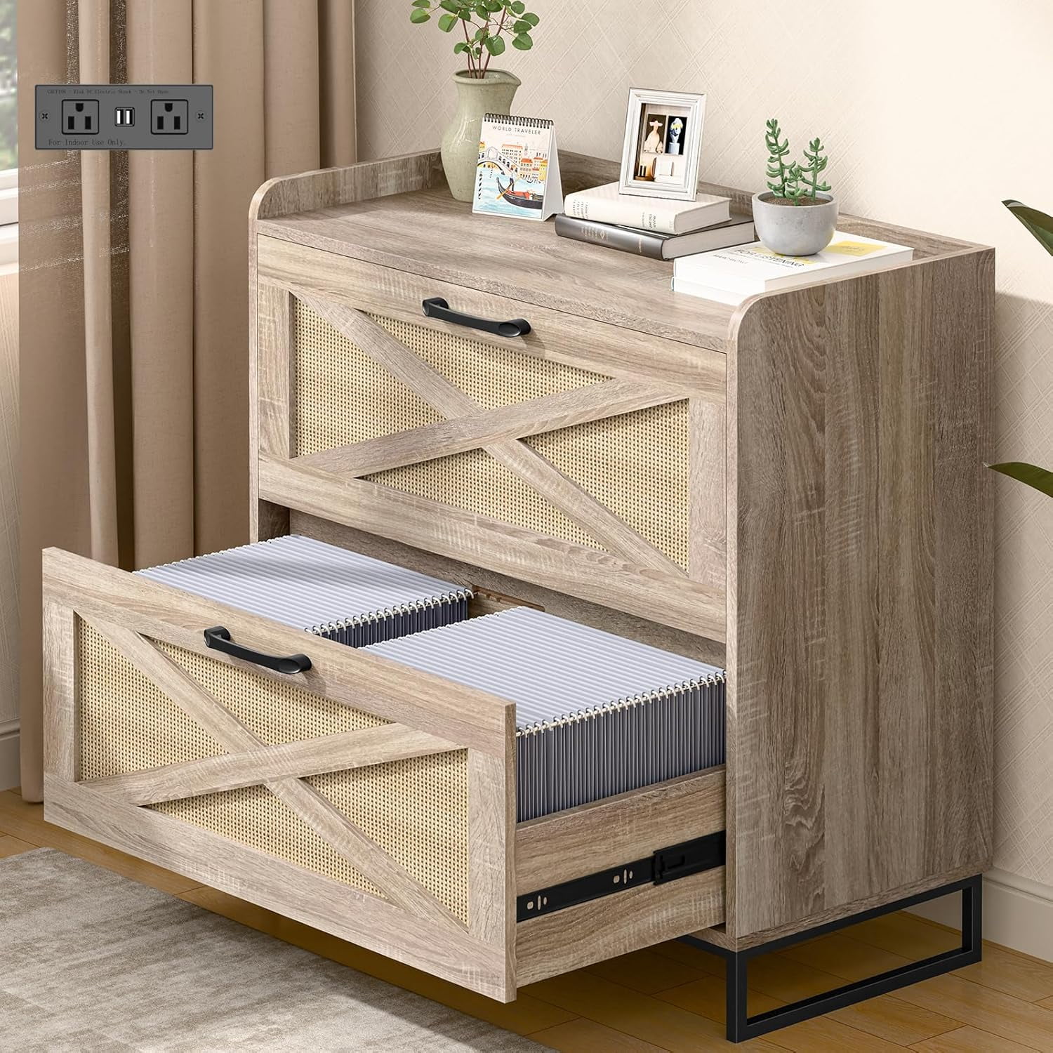 Lateral File Cabinet 2 Drawer File Cabinet with Charging Station for ...