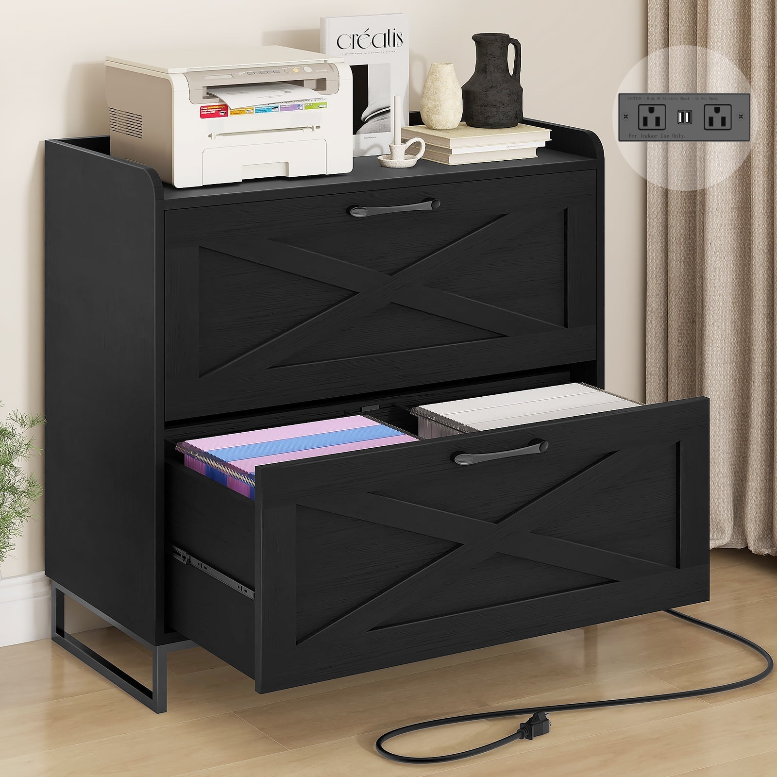 Lateral File Cabinet 2 Drawer File Cabinet with Charging Station for ...