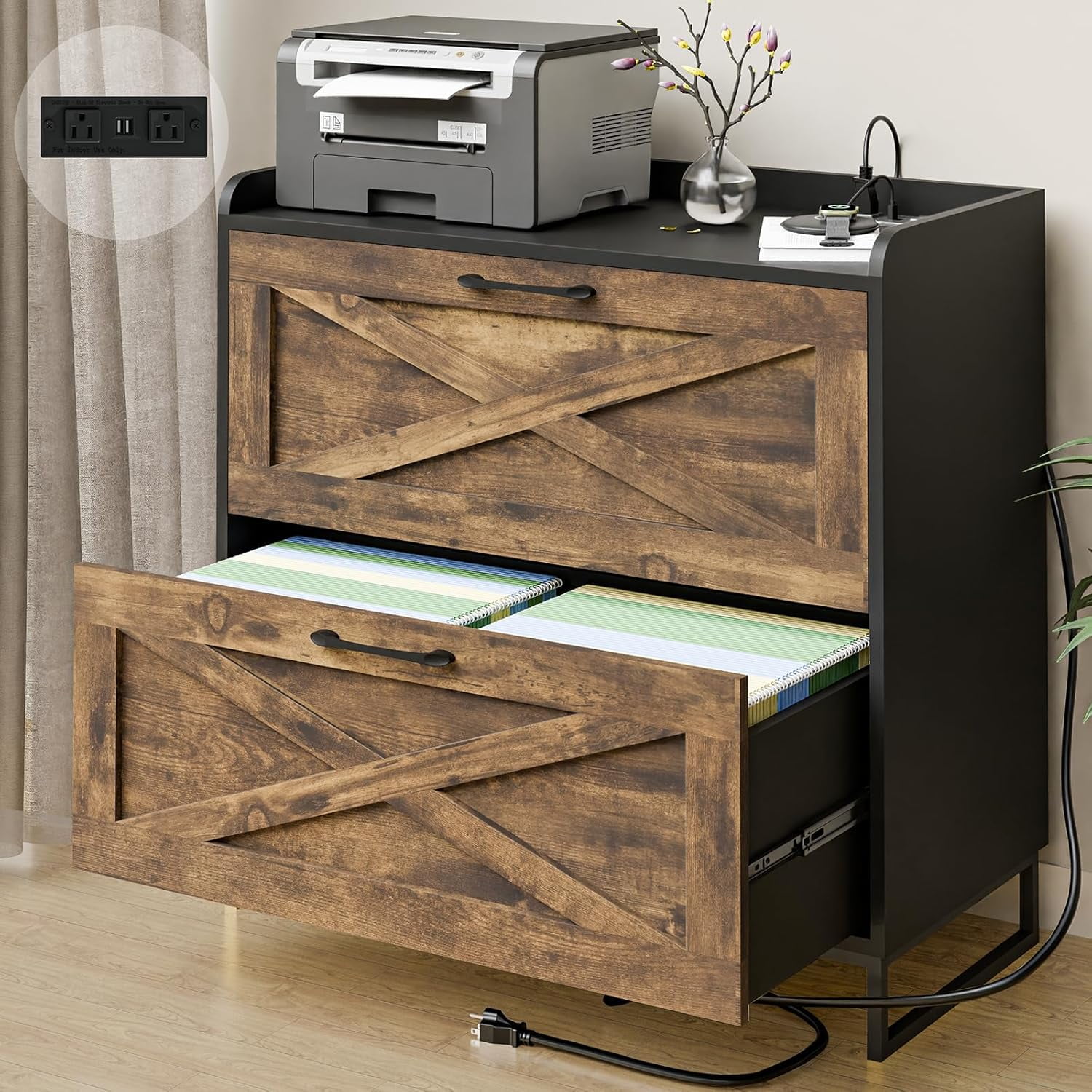 Lateral File Cabinet 2 Drawer File Cabinet with Charging Station for ...