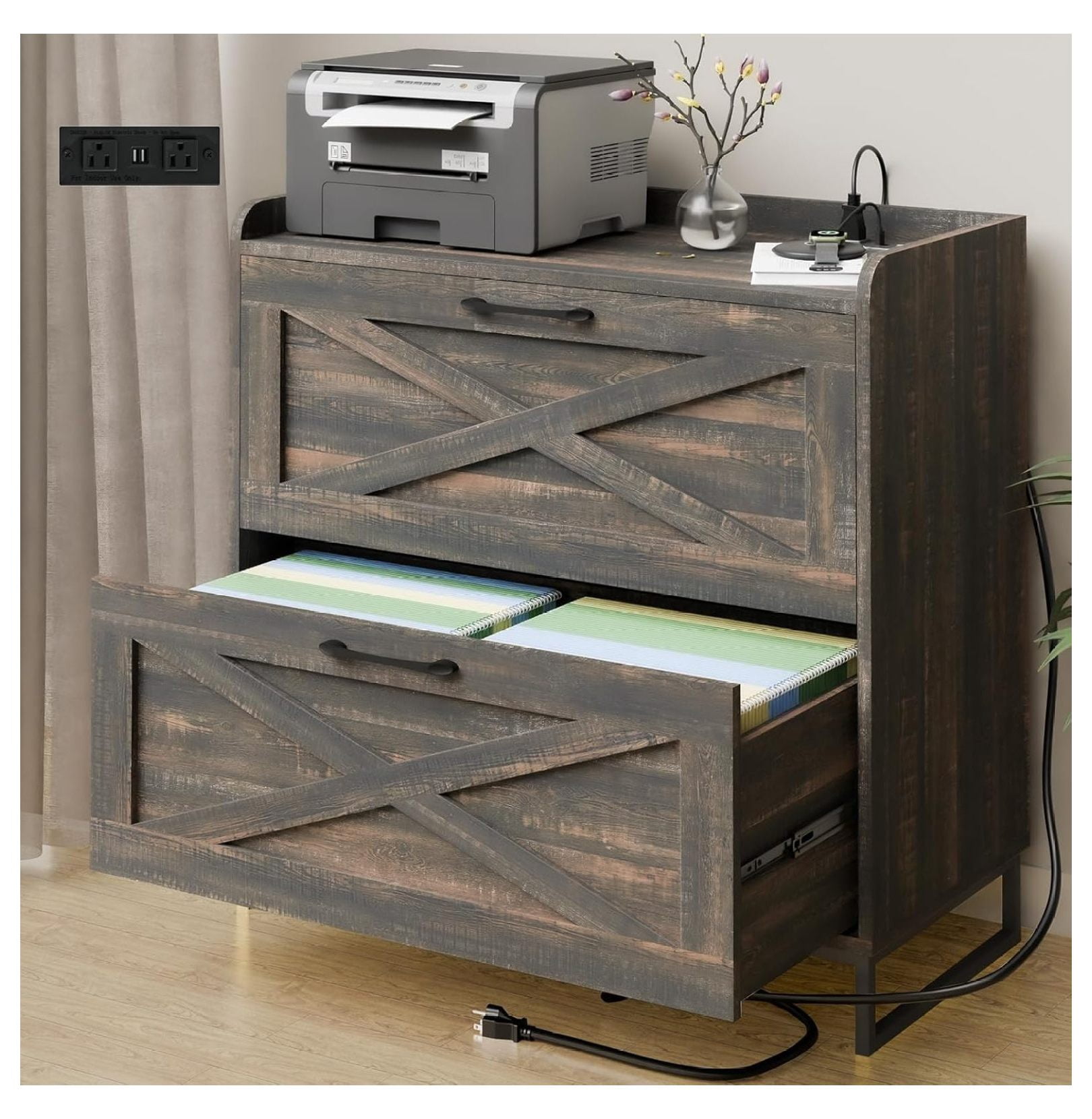 Lateral File Cabinet 2 Drawer File Cabinet with Charging Station for ...