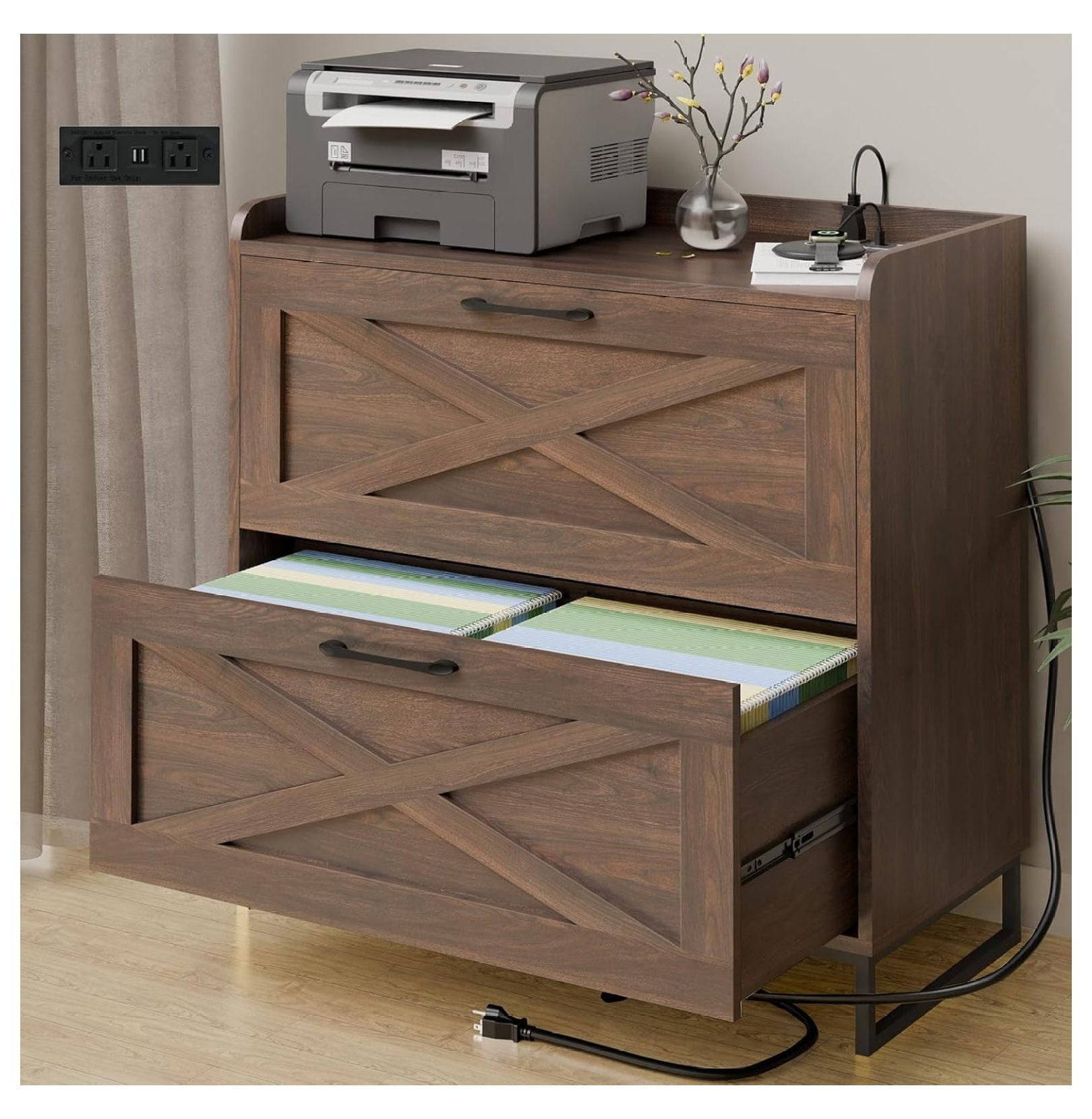 Lateral File Cabinet 2 Drawer File Cabinet with Charging Station ...