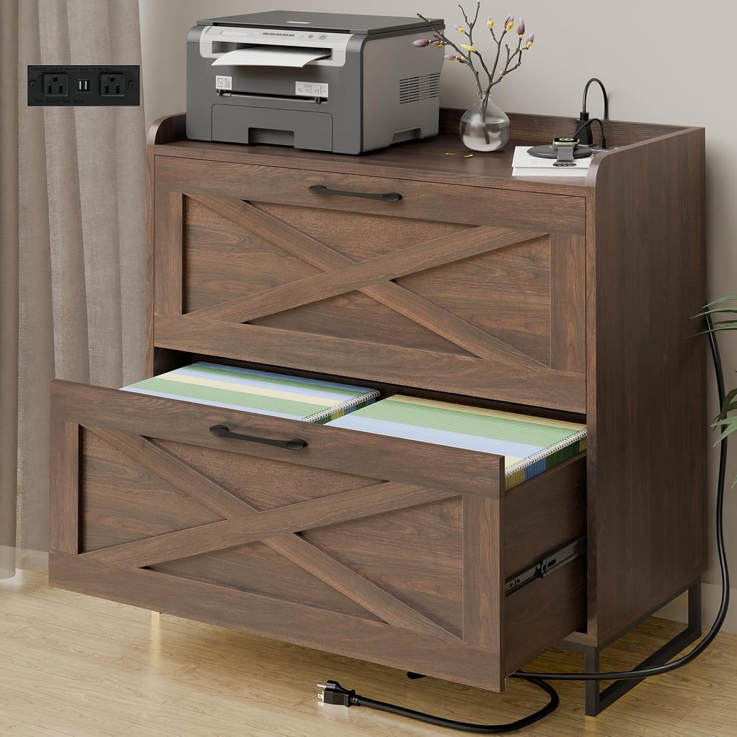 Lateral File Cabinet 2 Drawer File Cabinet with Charging Station ...