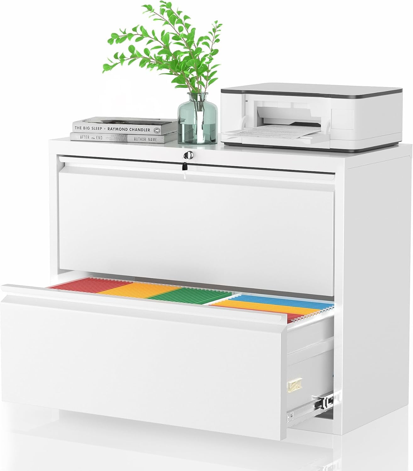 Lateral File Cabinet, 2 Drawer File Cabinet with Lock, White Filing ...