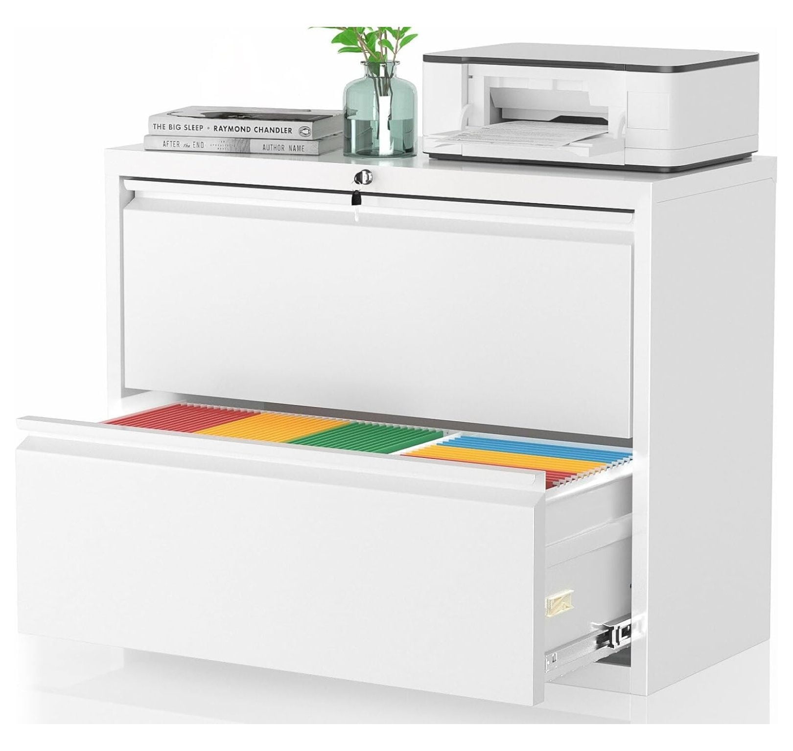 Lateral File Cabinet, 2 Drawer File Cabinet with Lock, White Filing ...