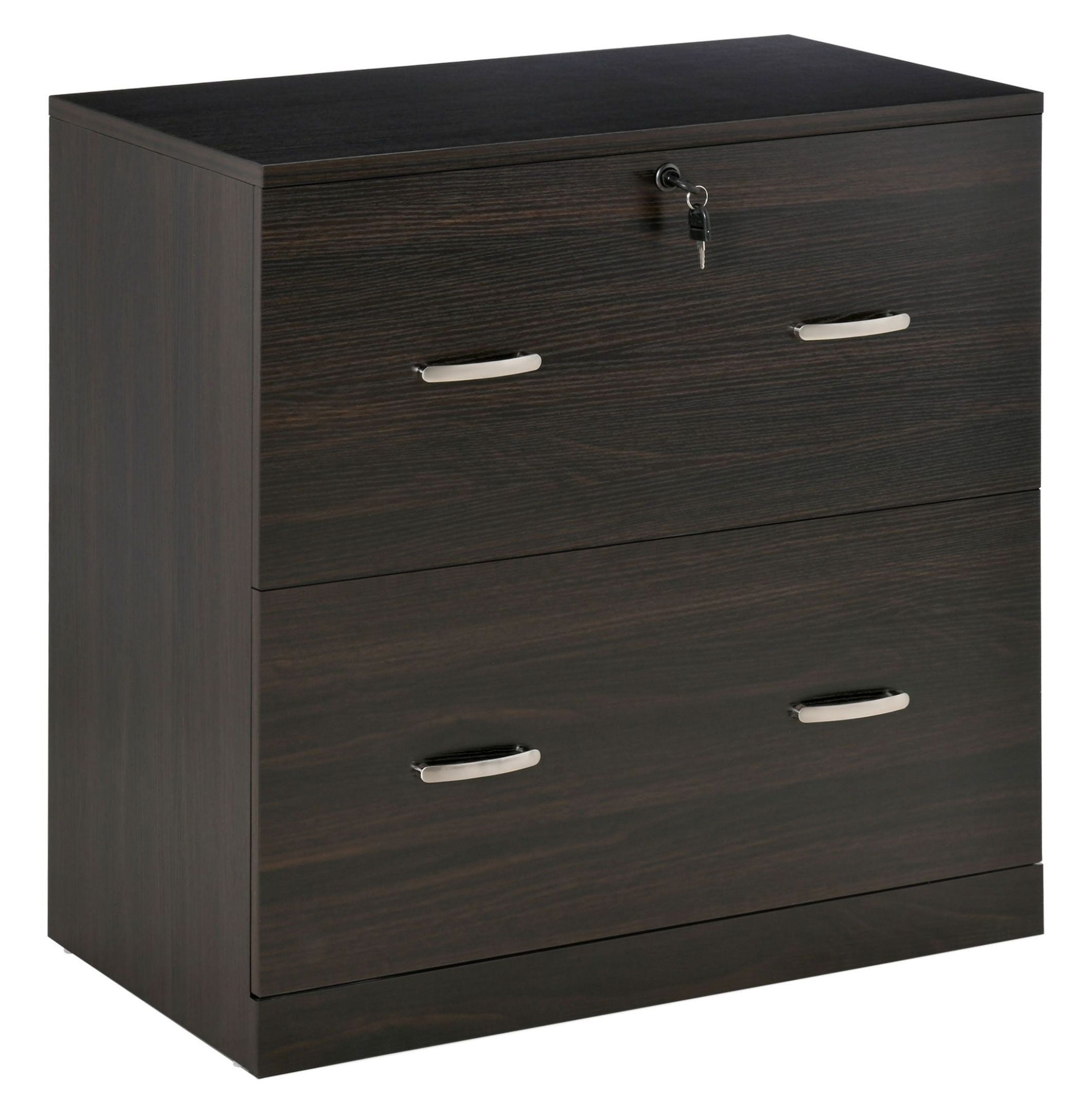 Lateral File Cabinet 2 Drawer Lockable Walnut Office Storage default ...