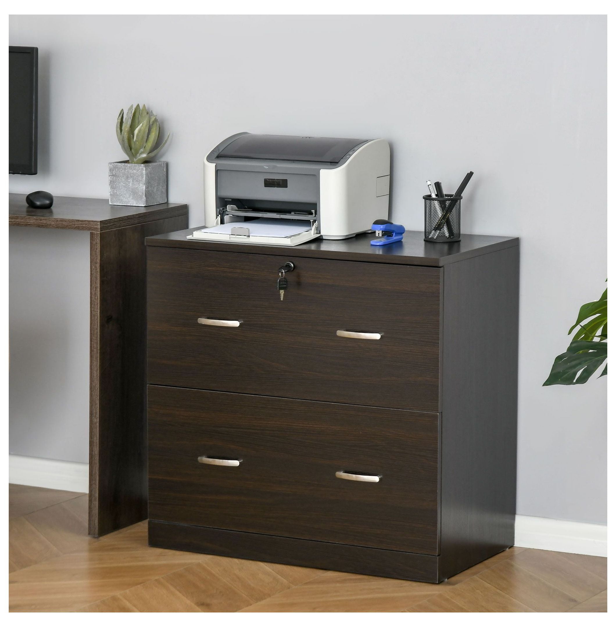 Lateral File Cabinet 2 Drawer Lockable Walnut Office Storage - Walmart.com