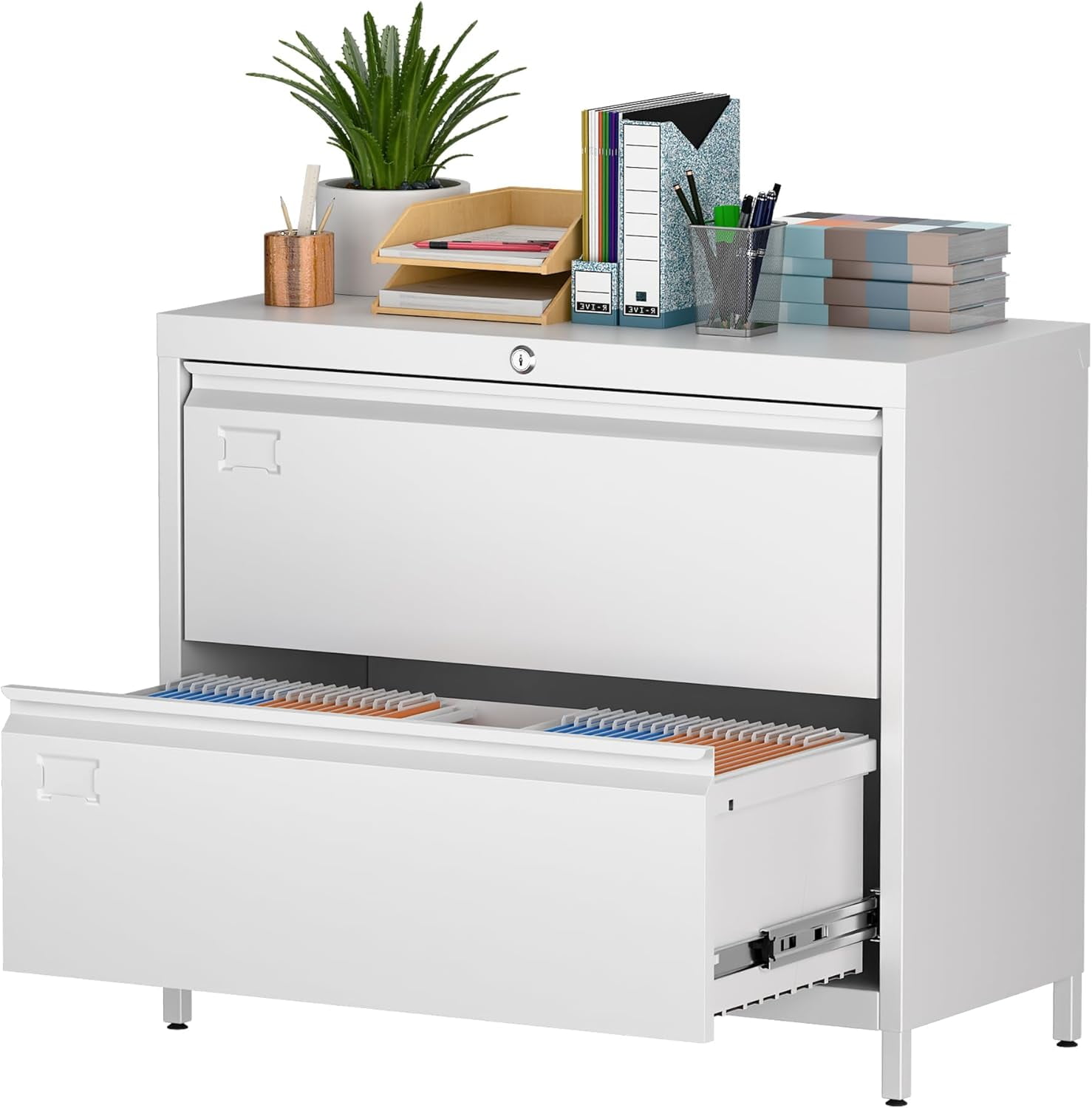 Lateral File Cabinet with 2 Drawer,Metal Wide Filing Cabinet with Lock ...