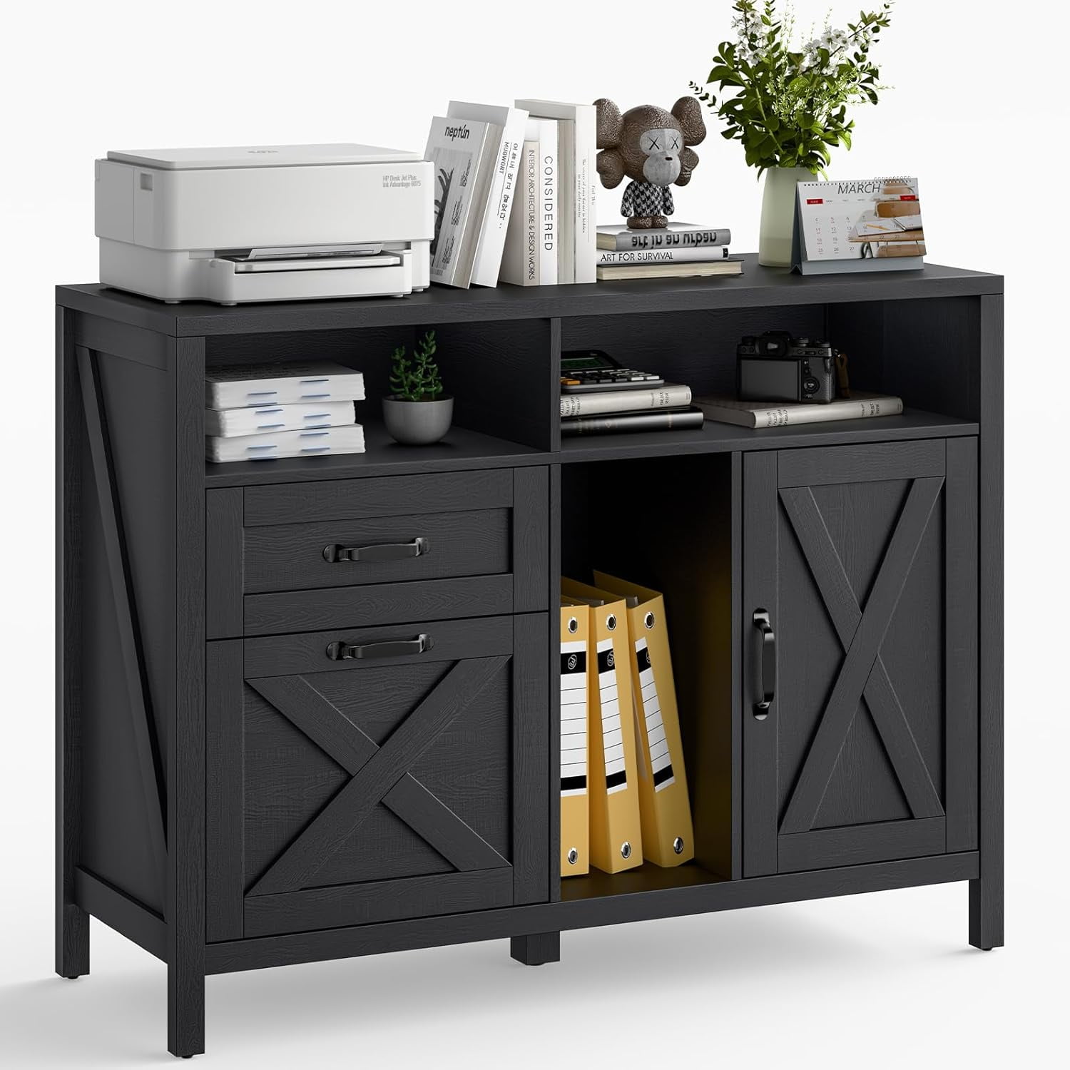 Lateral File Cabinet with 2 Drawers and Door, Farmhouse File Cabinet ...