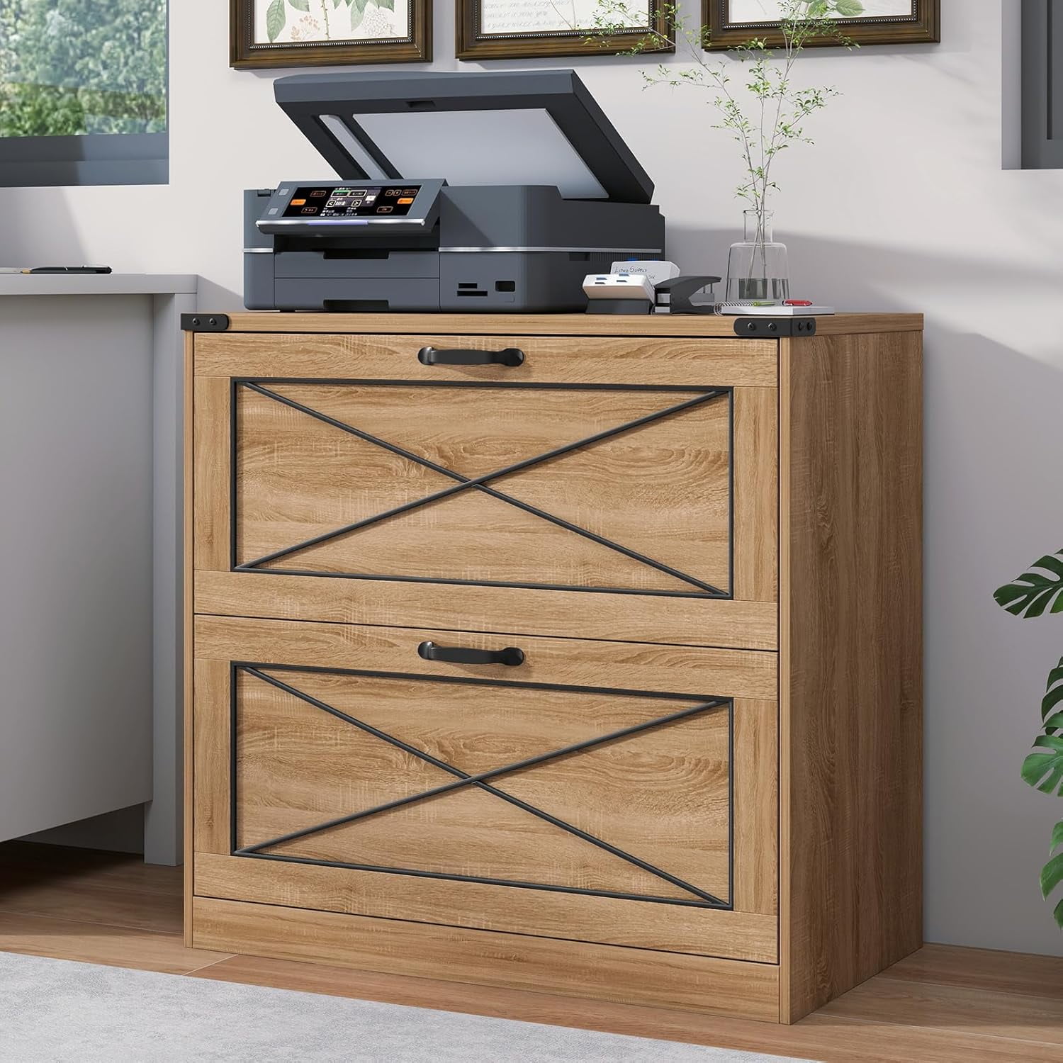 Lateral File Cabinet with 2 Drawers, Farmhouse Filing Cabinet Office ...
