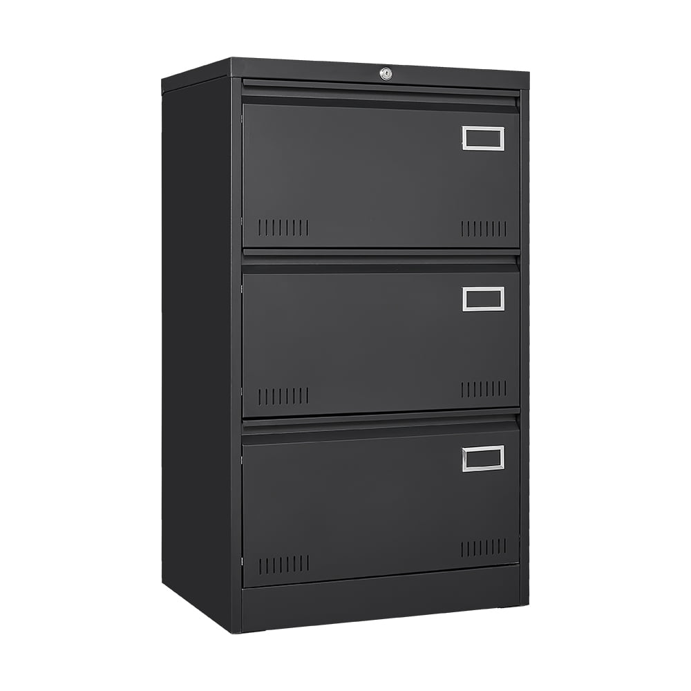 Lateral File Cabinet 3 Drawer, Black Metal File Cabinet with Locking ...
