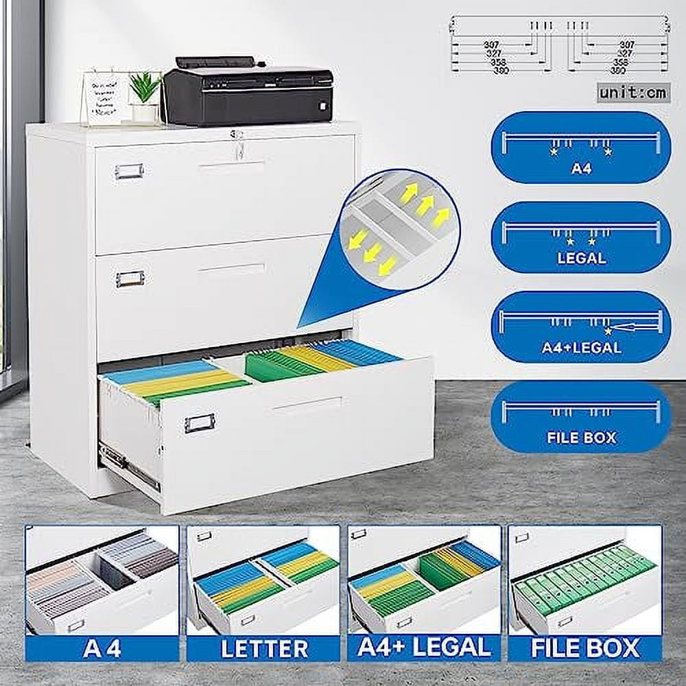 Lateral File Cabinet 3 Drawer,Metal Storage File Cabinet with Lock ...