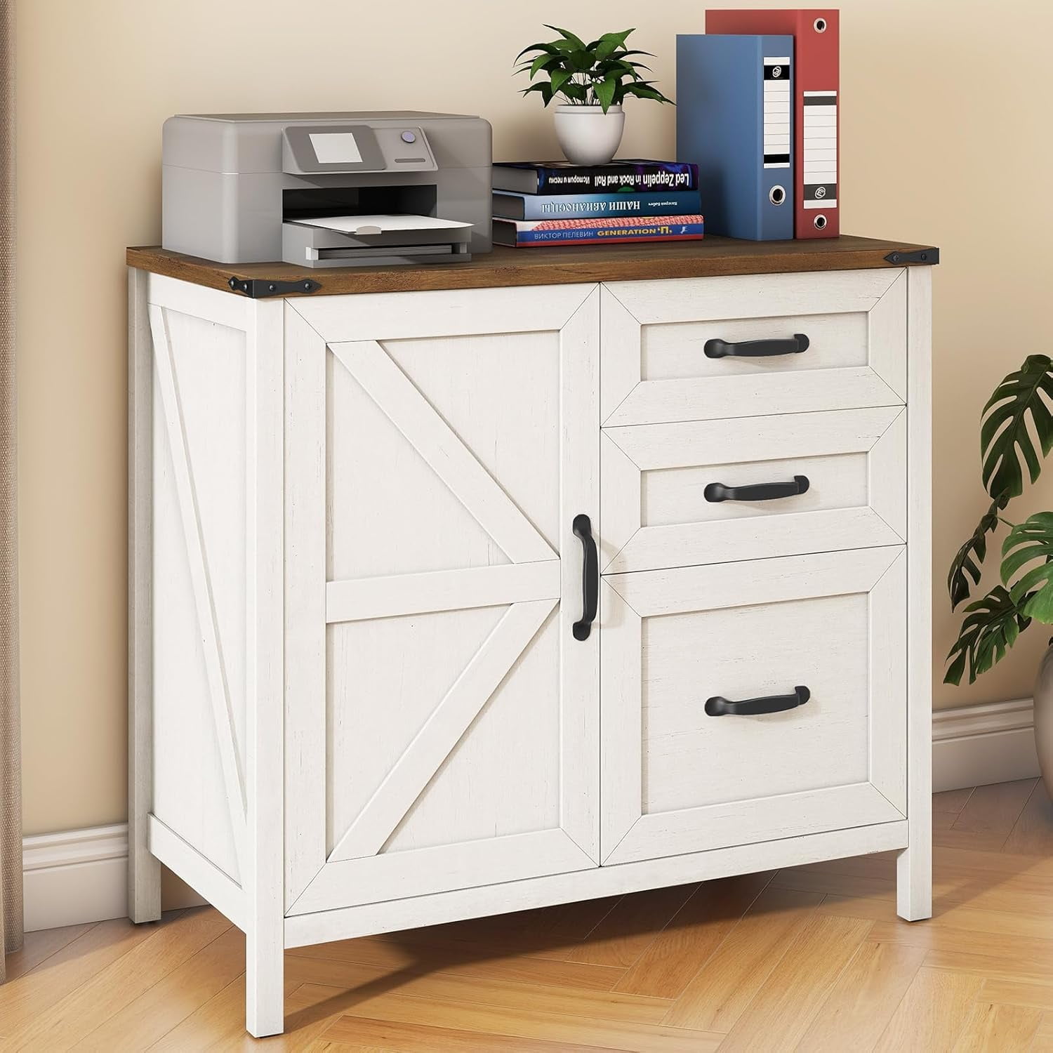 Lateral File Cabinet with 3 Drawers, Farmhouse File Cabinet for Letter ...