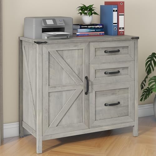 Lateral File Cabinet with 3 Drawers, Farmhouse File Cabinet for Letter ...