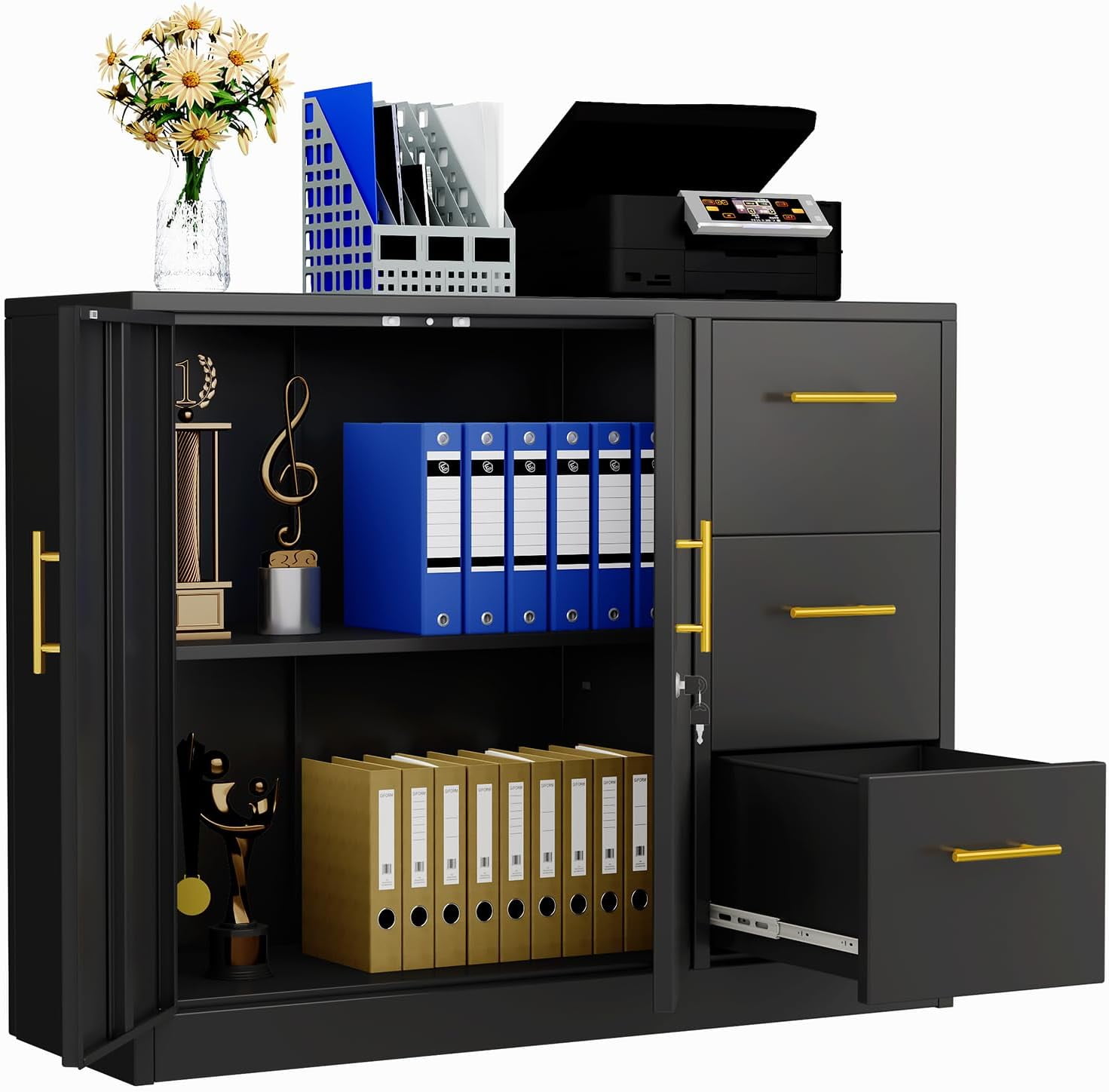 Lateral File Cabinet with 3 Drawers, Metal Filing Storage Cabinet with ...