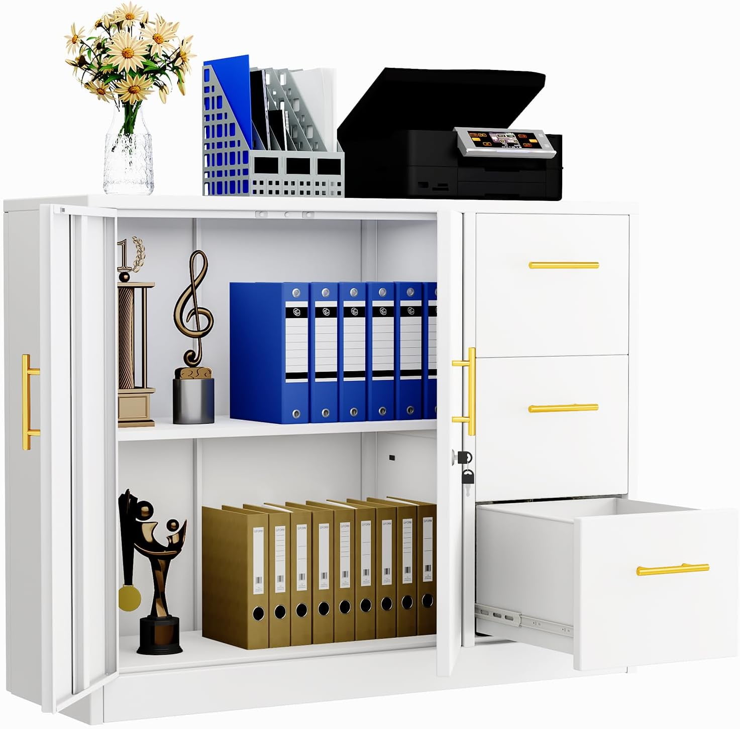 Lateral File Cabinet with 3 Drawers, Metal Filing Storage Cabinet with ...