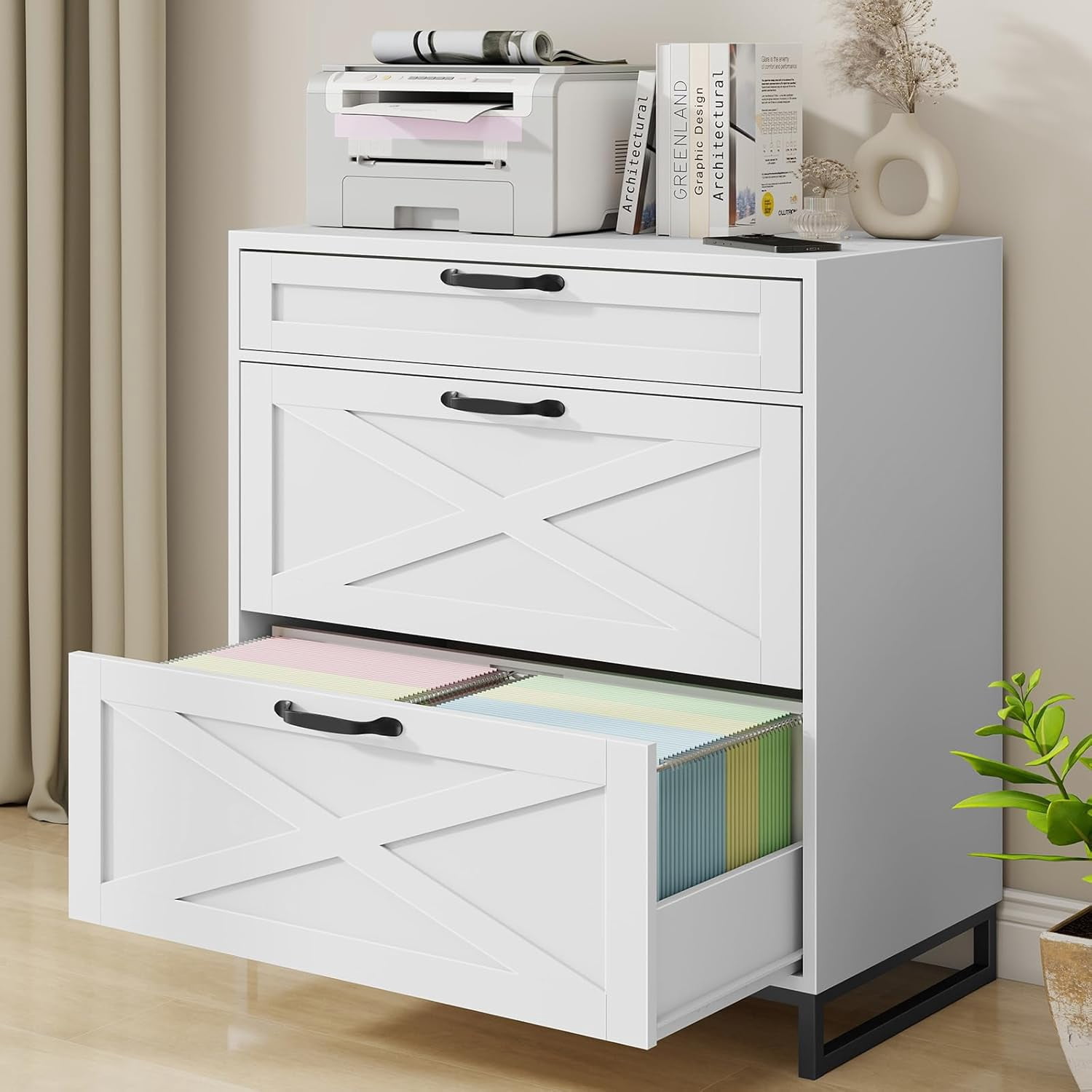 Lateral File Cabinet with 3 Drawers, Modern Farmhouse File Cabinet for ...