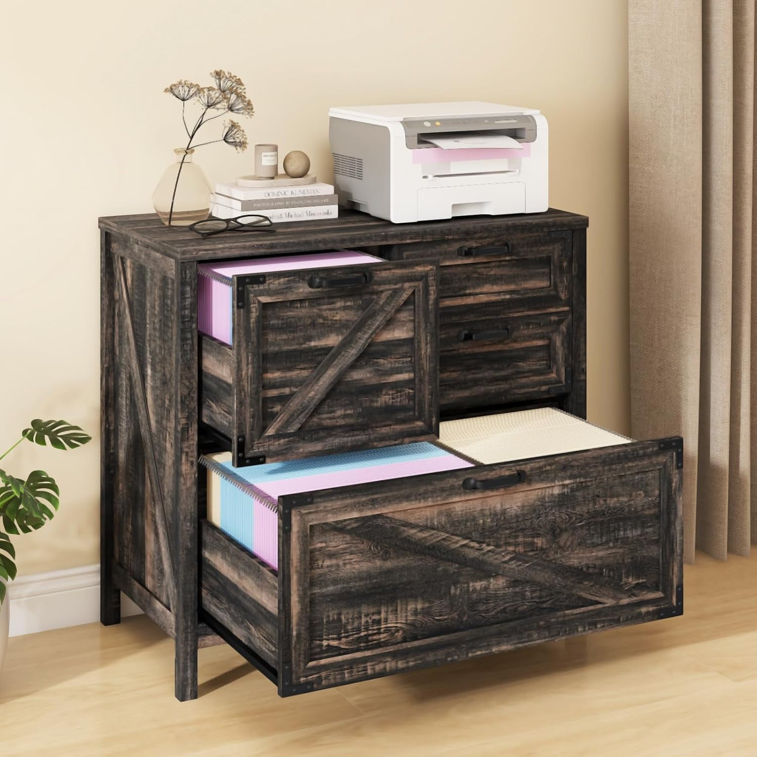 Lateral File Cabinet with 4 Drawers Farmhouse File Cabinet for Letter ...