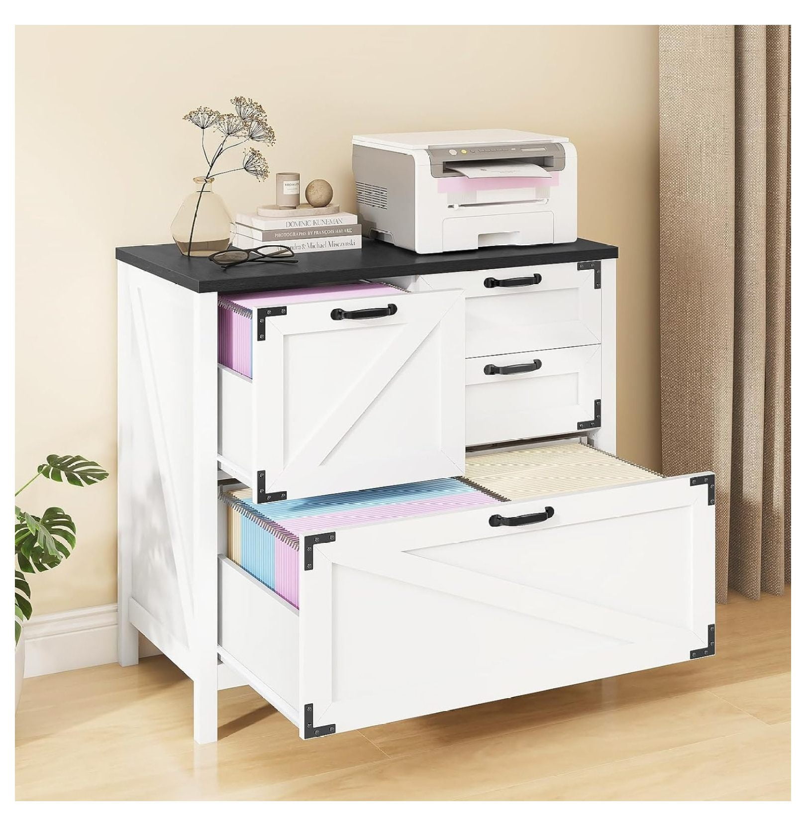 Lateral File Cabinet with 4 Drawers Farmhouse File Cabinet for Letter ...