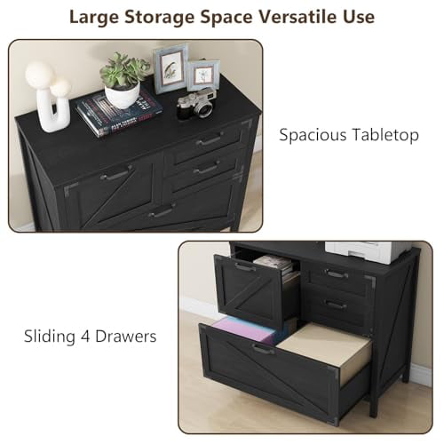 Lateral File Cabinet with 4 Drawers, Farmhouse File Cabinet for Letter ...