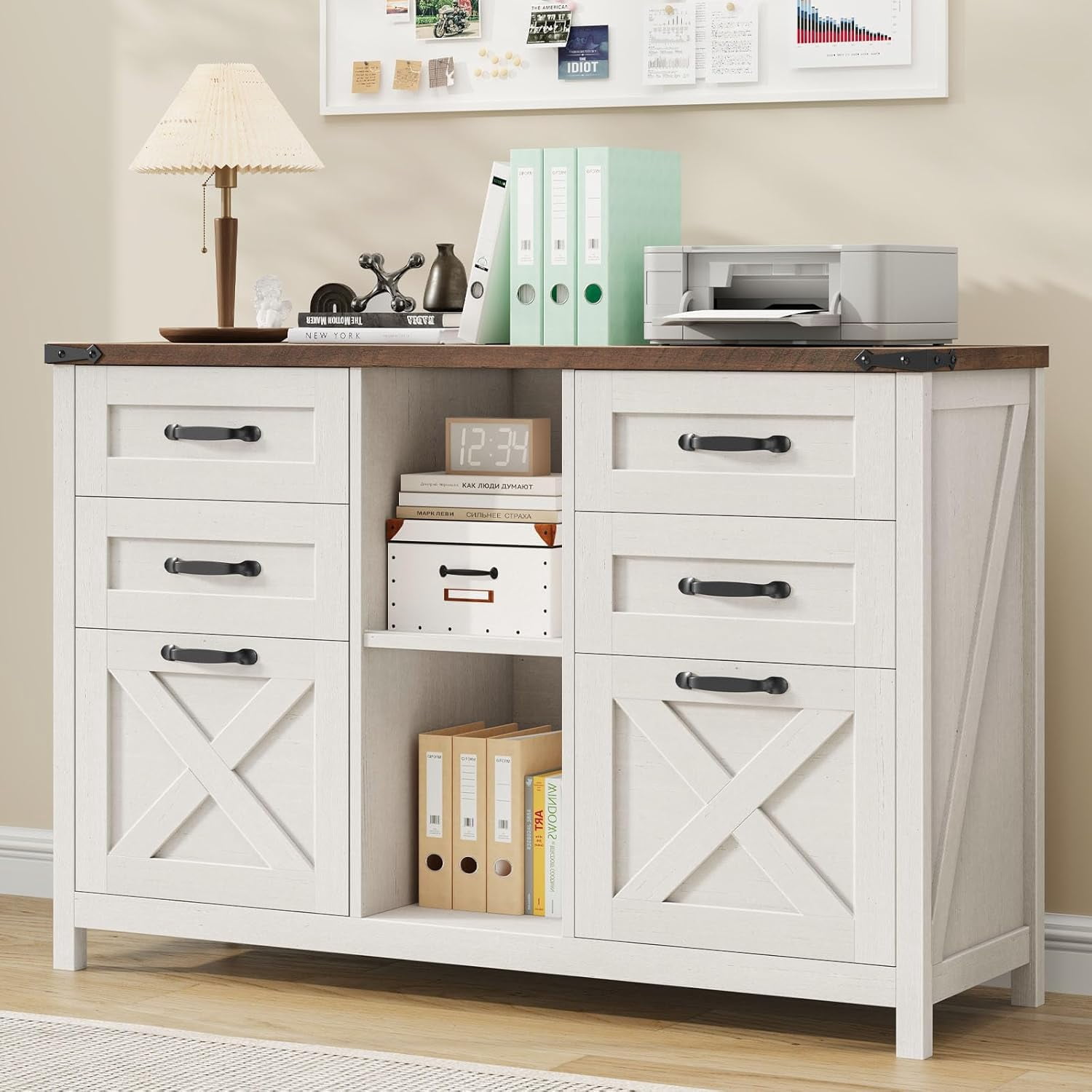 Lateral File Cabinet with 6 Drawers, Farmhouse Filing Cabinet for ...