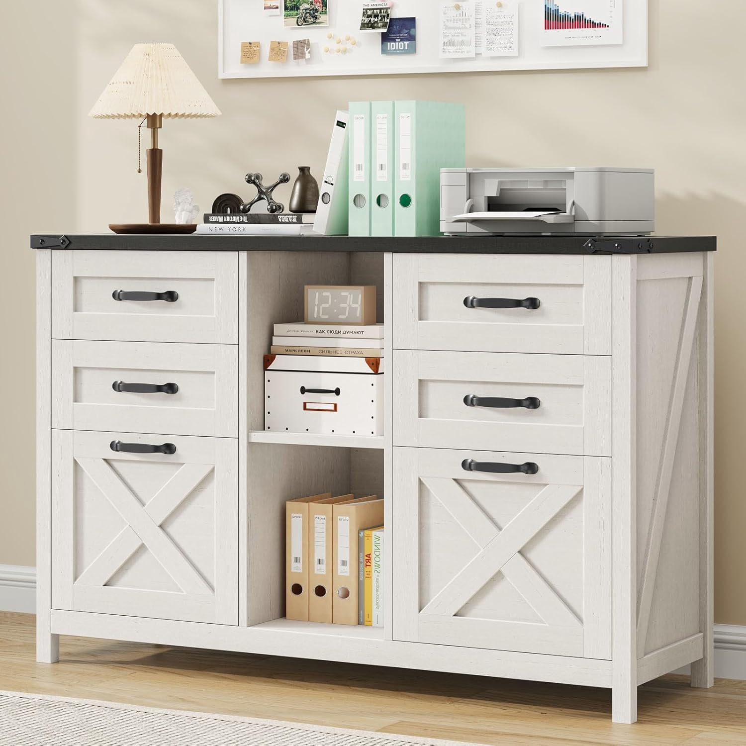 Lateral File Cabinet with 6 Drawers, Farmhouse Filing Cabinet for ...