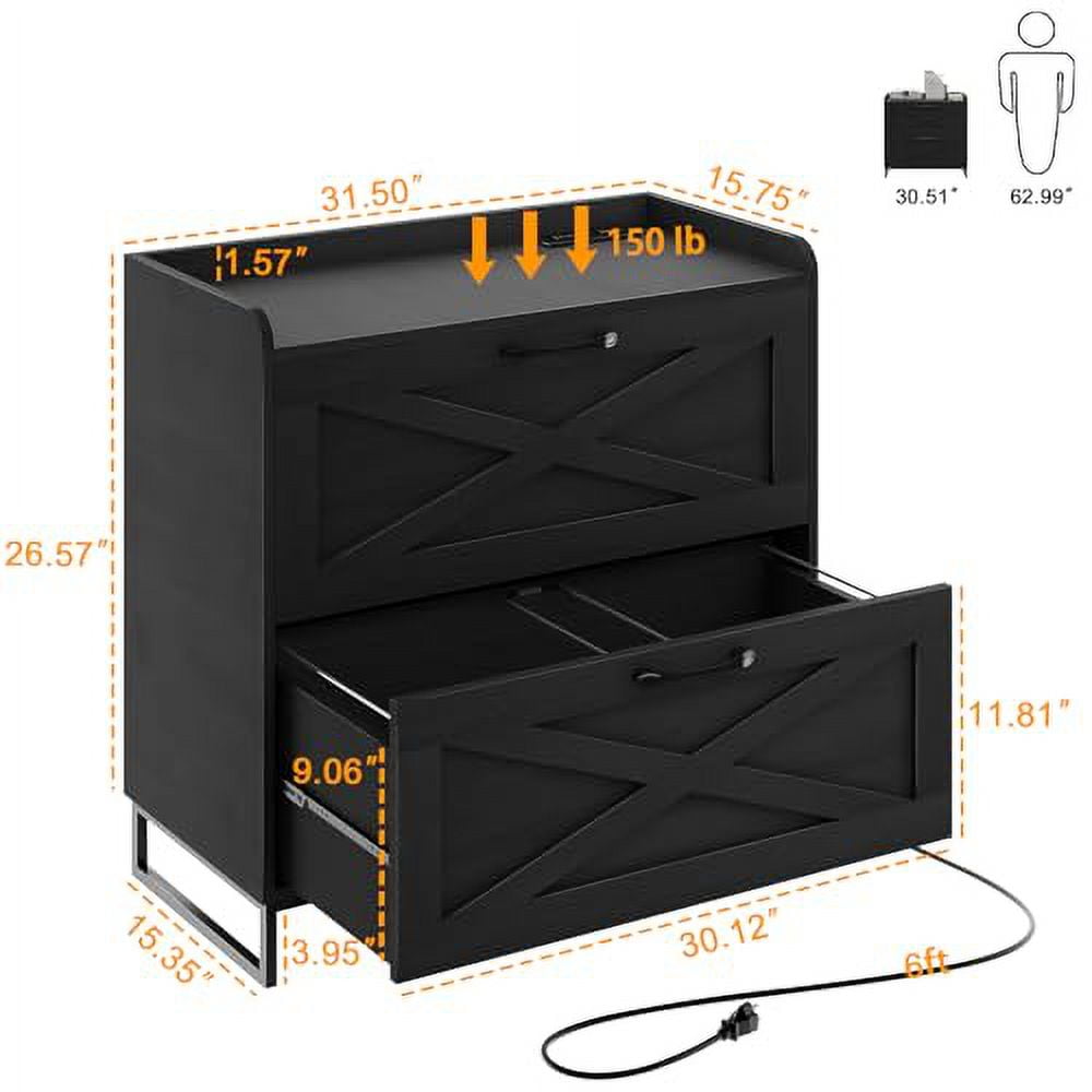 Lateral File Cabinet with Charging Station, 2 Drawer File Cabinet for ...