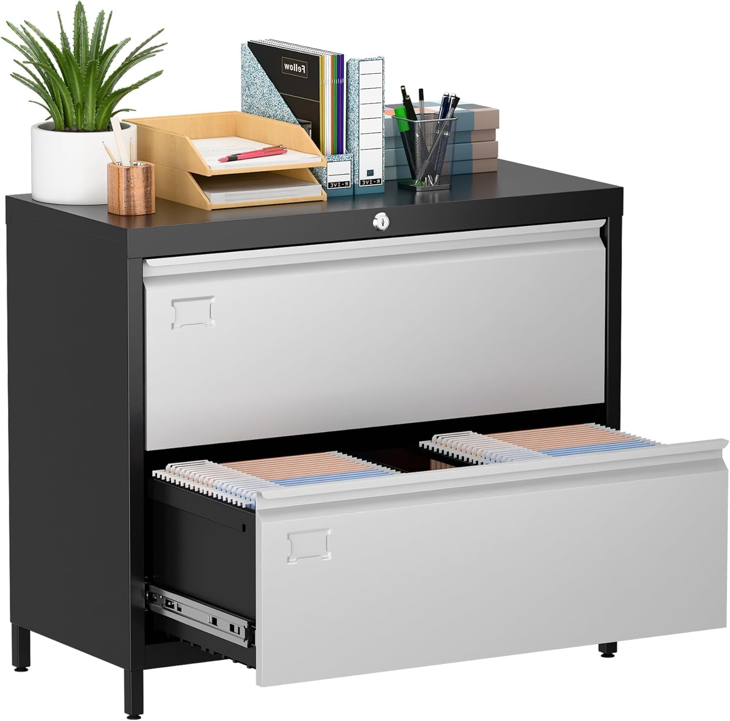 Lateral File Cabinet with Drawers, Locking Drawers and Adjustable ...