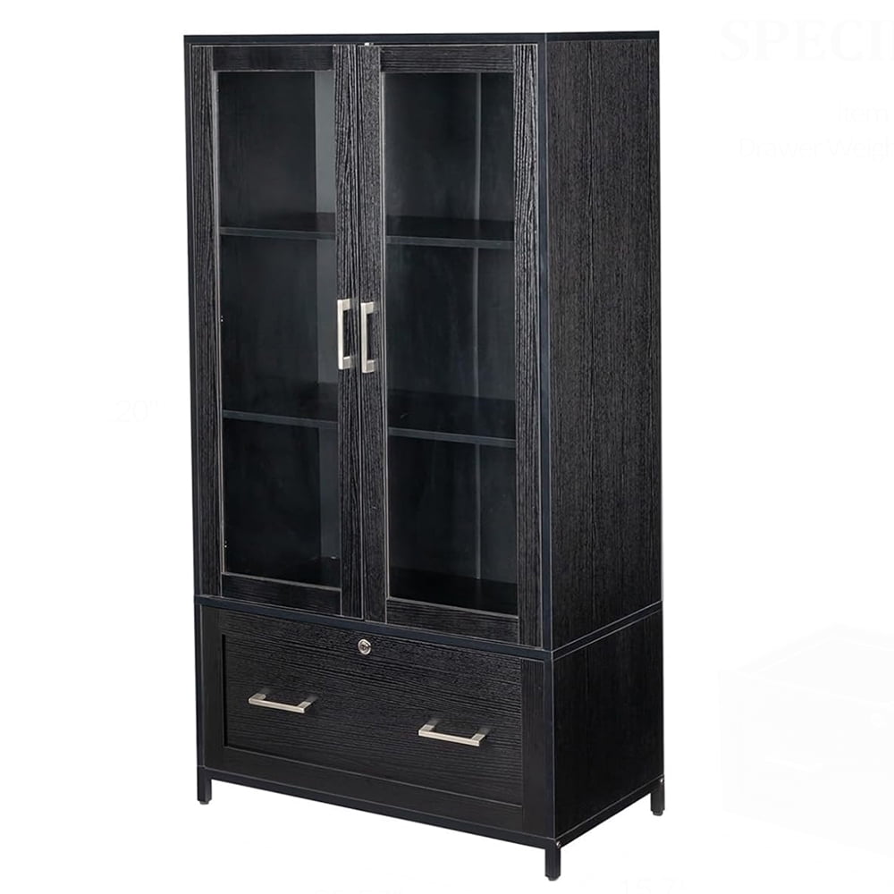Lateral File Cabinet with Glass Doors and Locking Drawer for Hanging ...