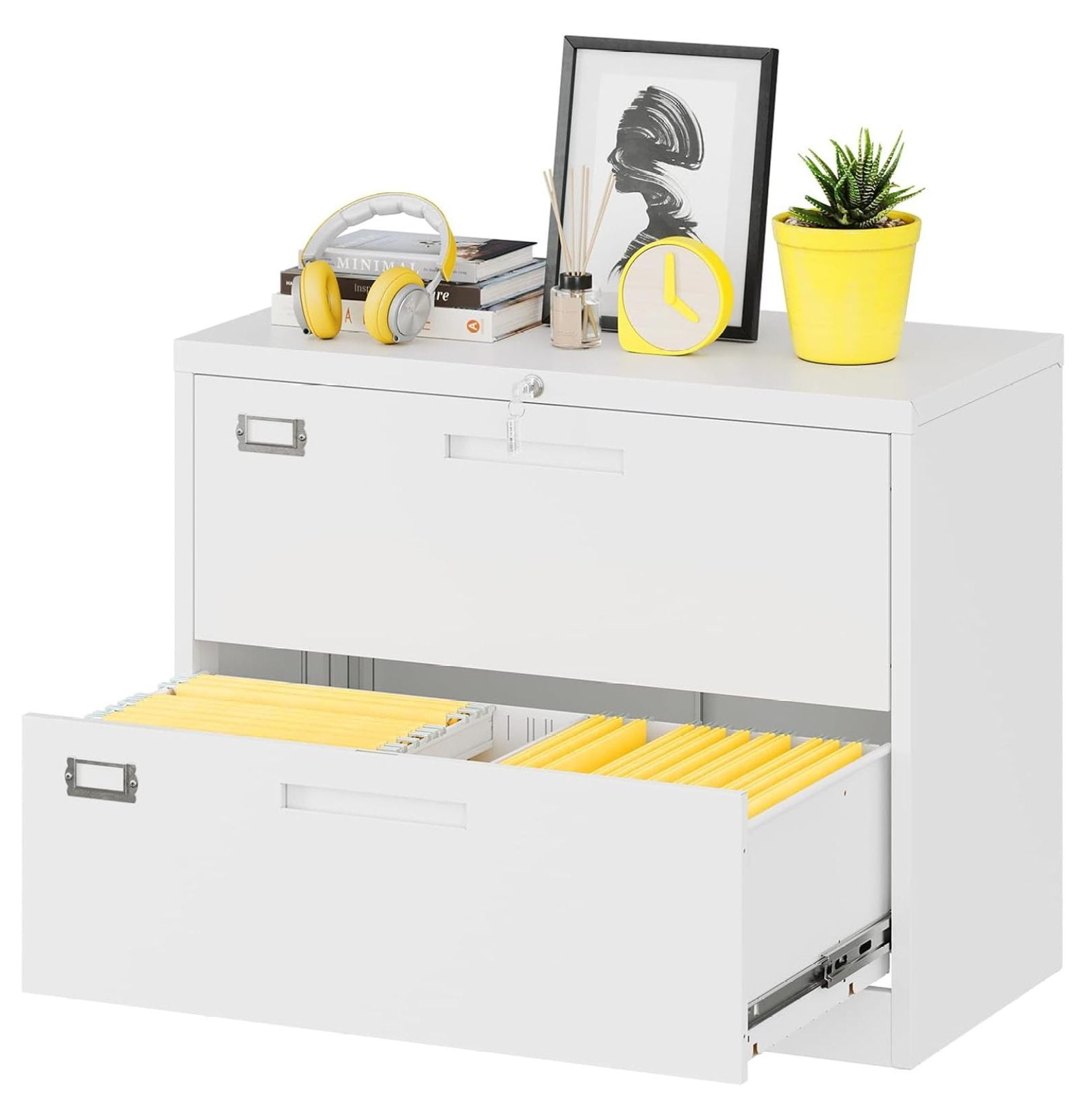 Lateral File Cabinet with Lock, 2 Drawer Large Metal Filing Cabinet ...