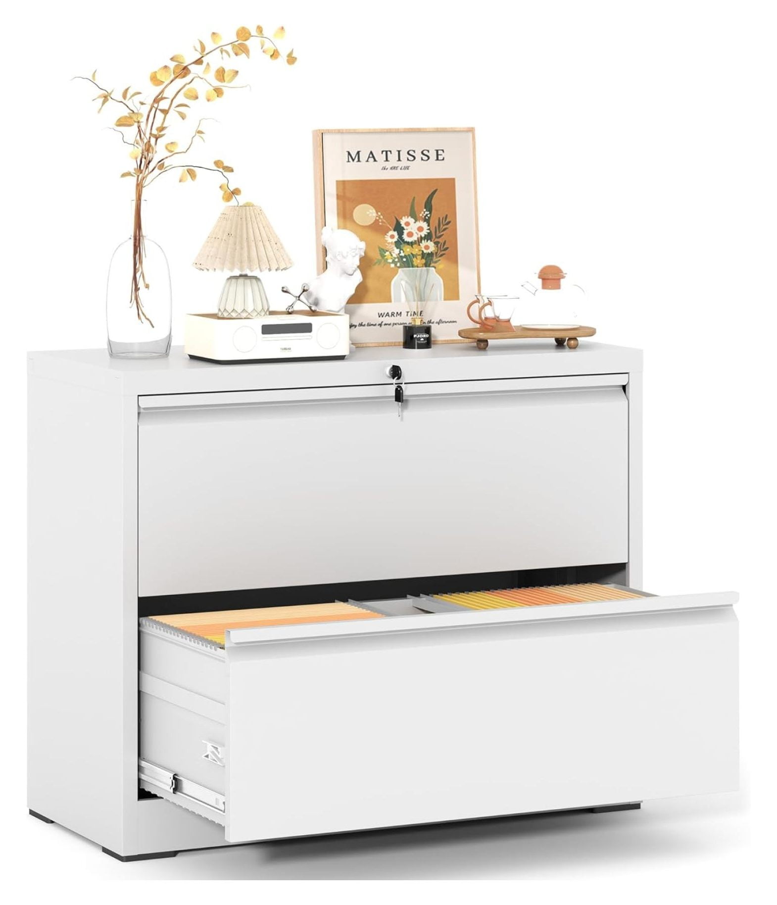 Lateral File Cabinet with Lock,2 Drawer Metal Filing Cabinets for Home ...