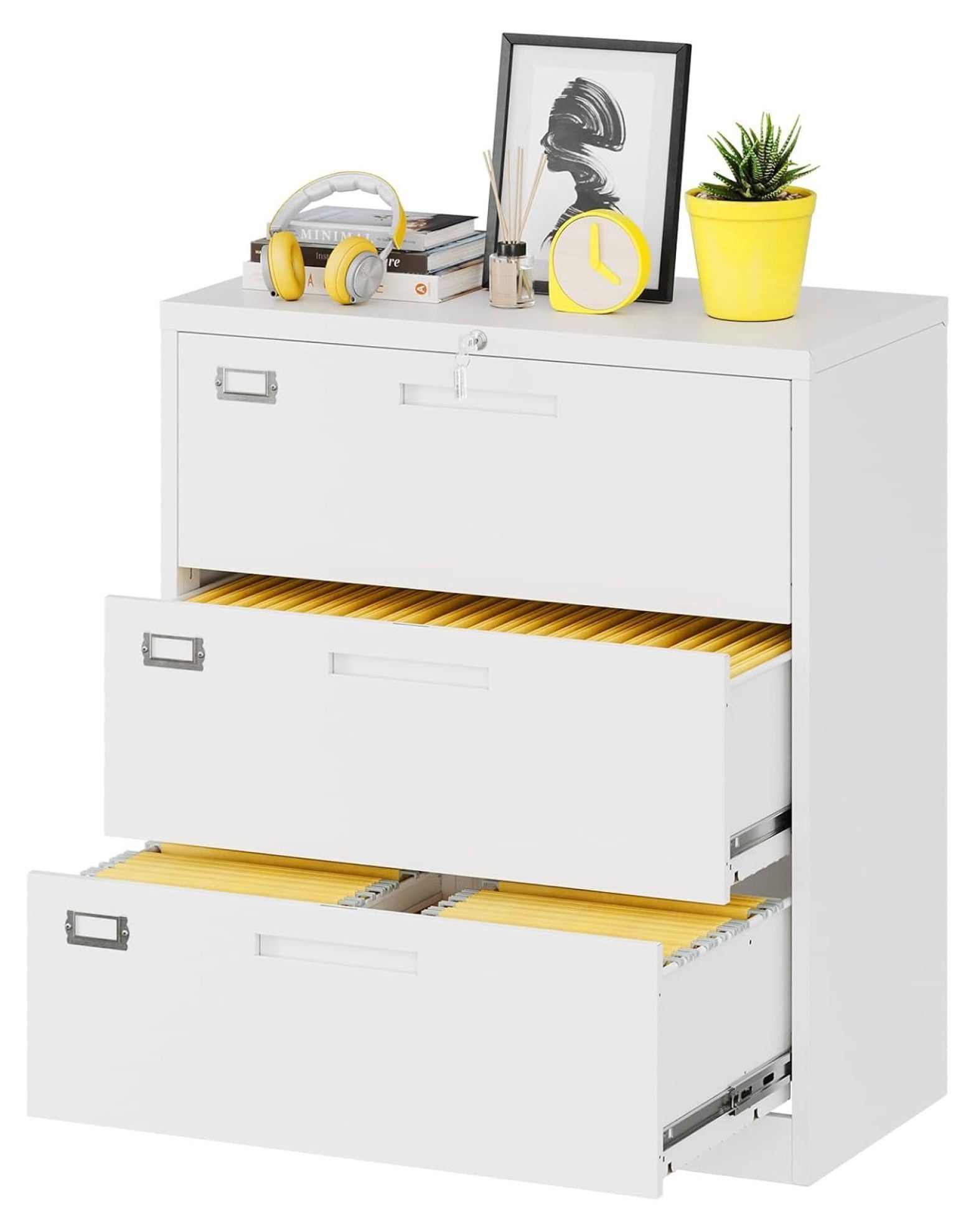 Lateral File Cabinet with Lock, 3 Drawer Large Metal Filing Cabinet ...