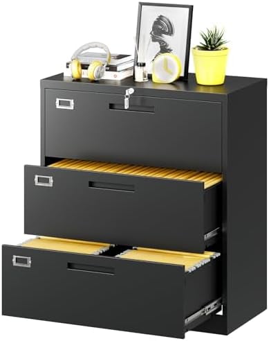Lateral File Cabinet with Lock, 3 Drawer Large Metal Filing Cabinet ...