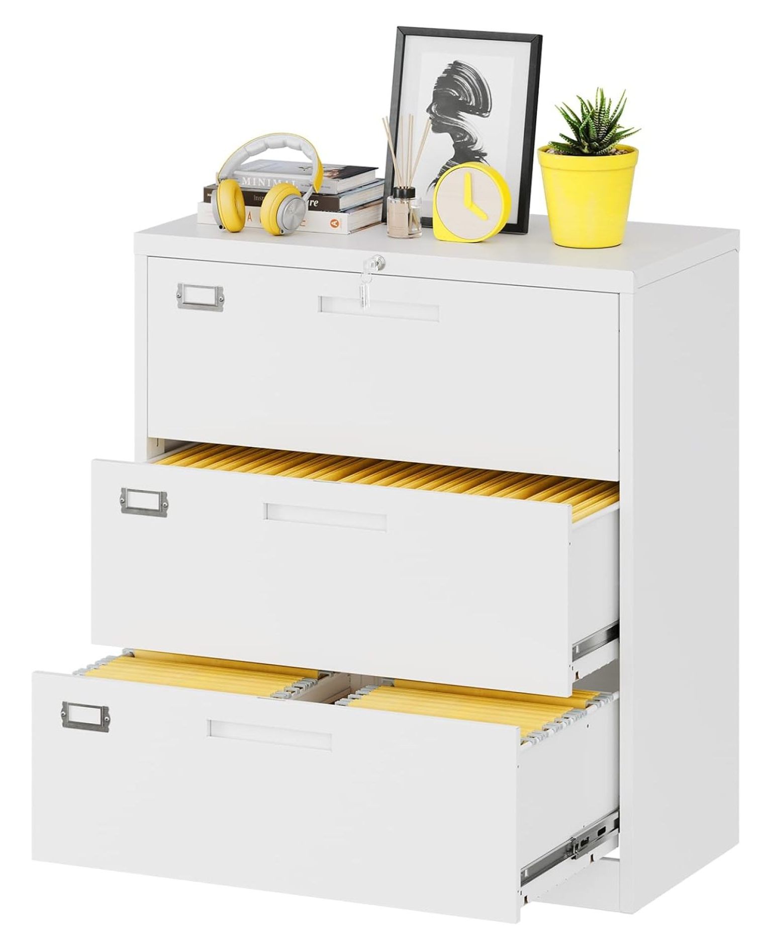 Lateral File Cabinet with Lock, 3 Drawer Large Metal Filing Cabinet ...