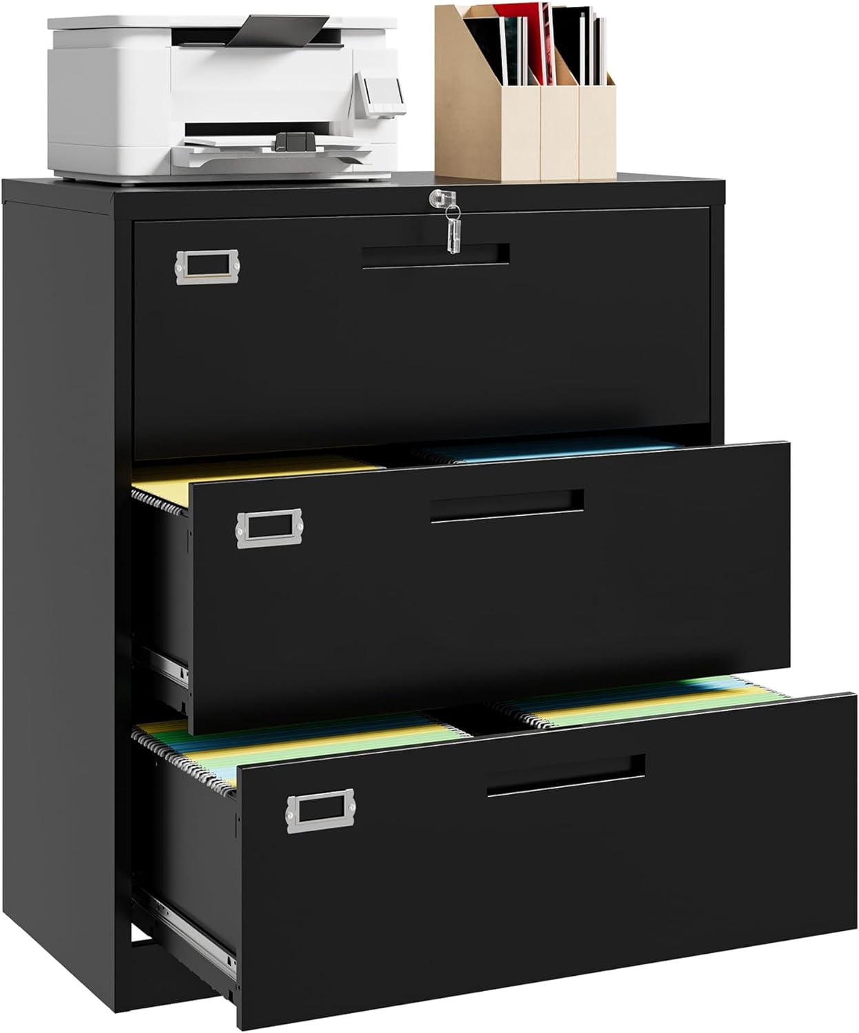 Lateral File Cabinet with Lock, 3 Drawer Metal Filing Cabinet, Lateral ...