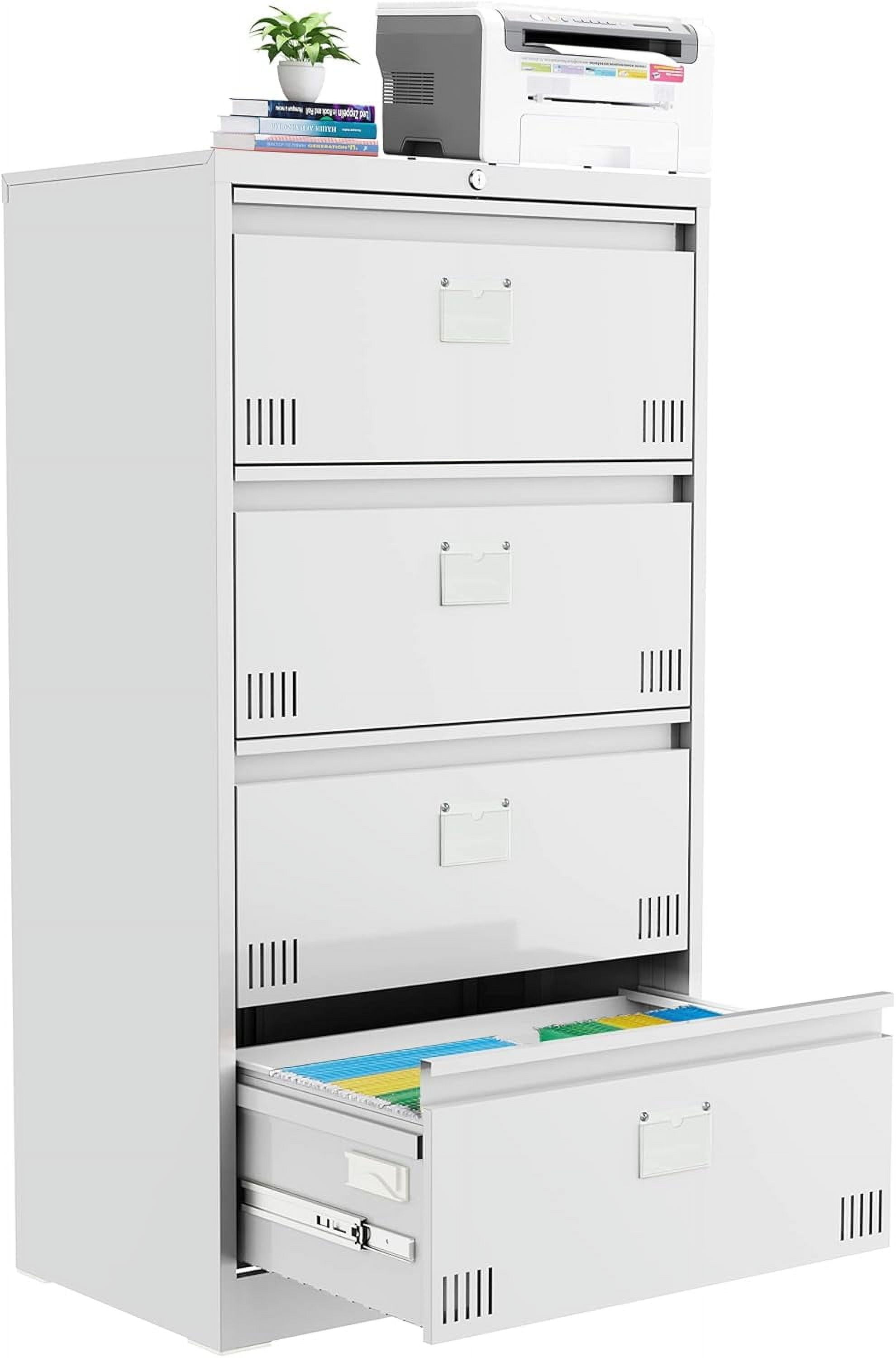 Lateral File Cabinet with Lock, 4 Drawer Filing Vertical Cabinet, Metal ...