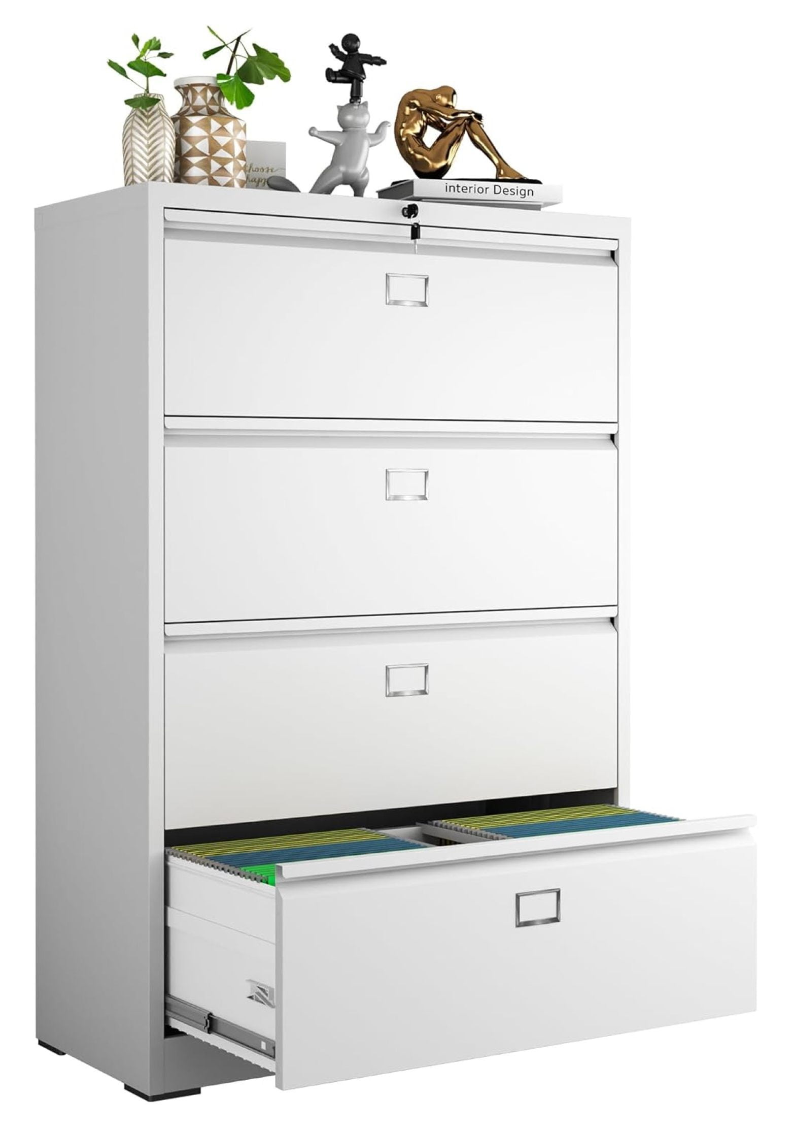 Lateral File Cabinet with Lock,4 Drawer Metal Filing Cabinets for Home ...
