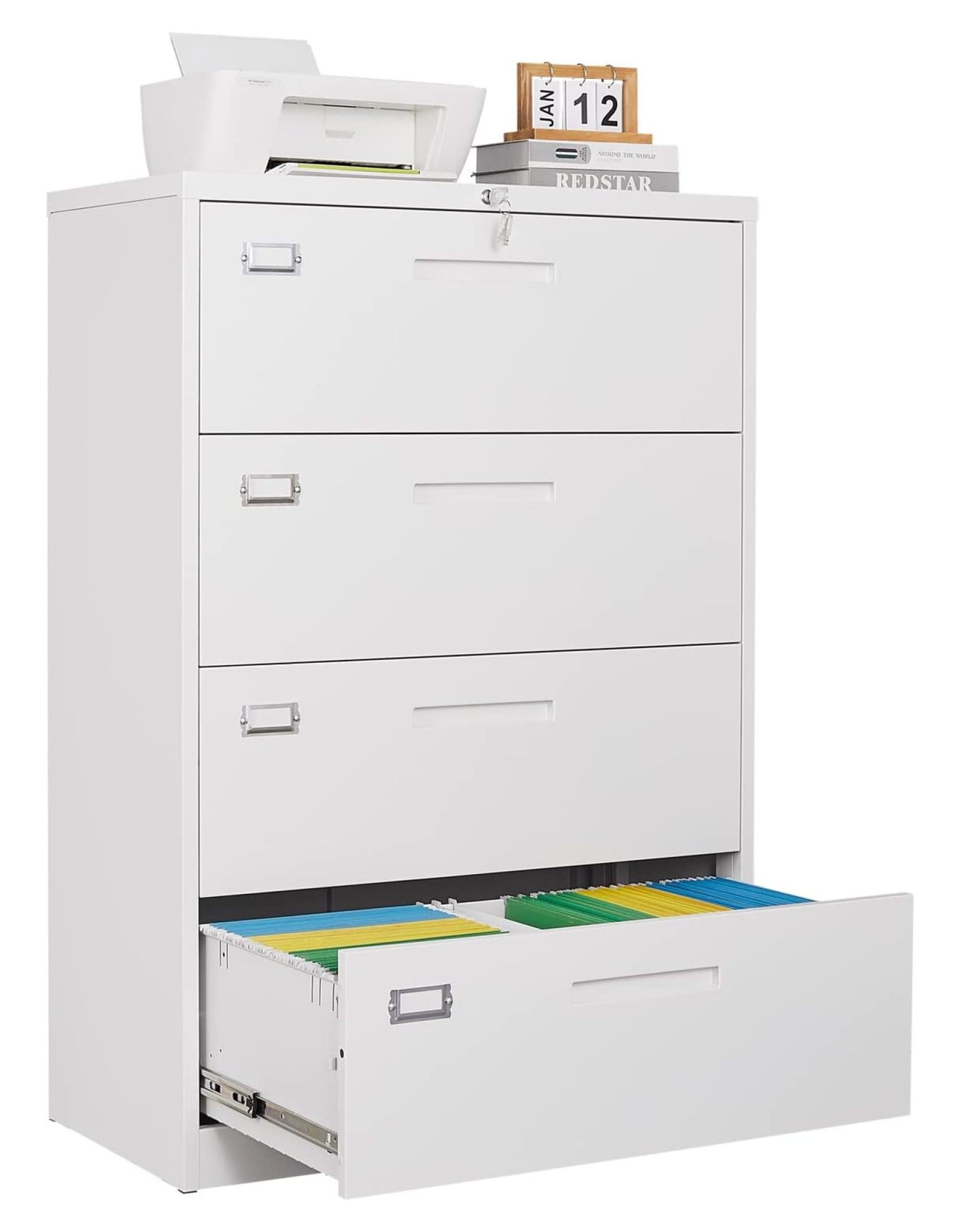 Lateral File Cabinet with Lock, 4 Drawer Storage Filing Cabinet with ...