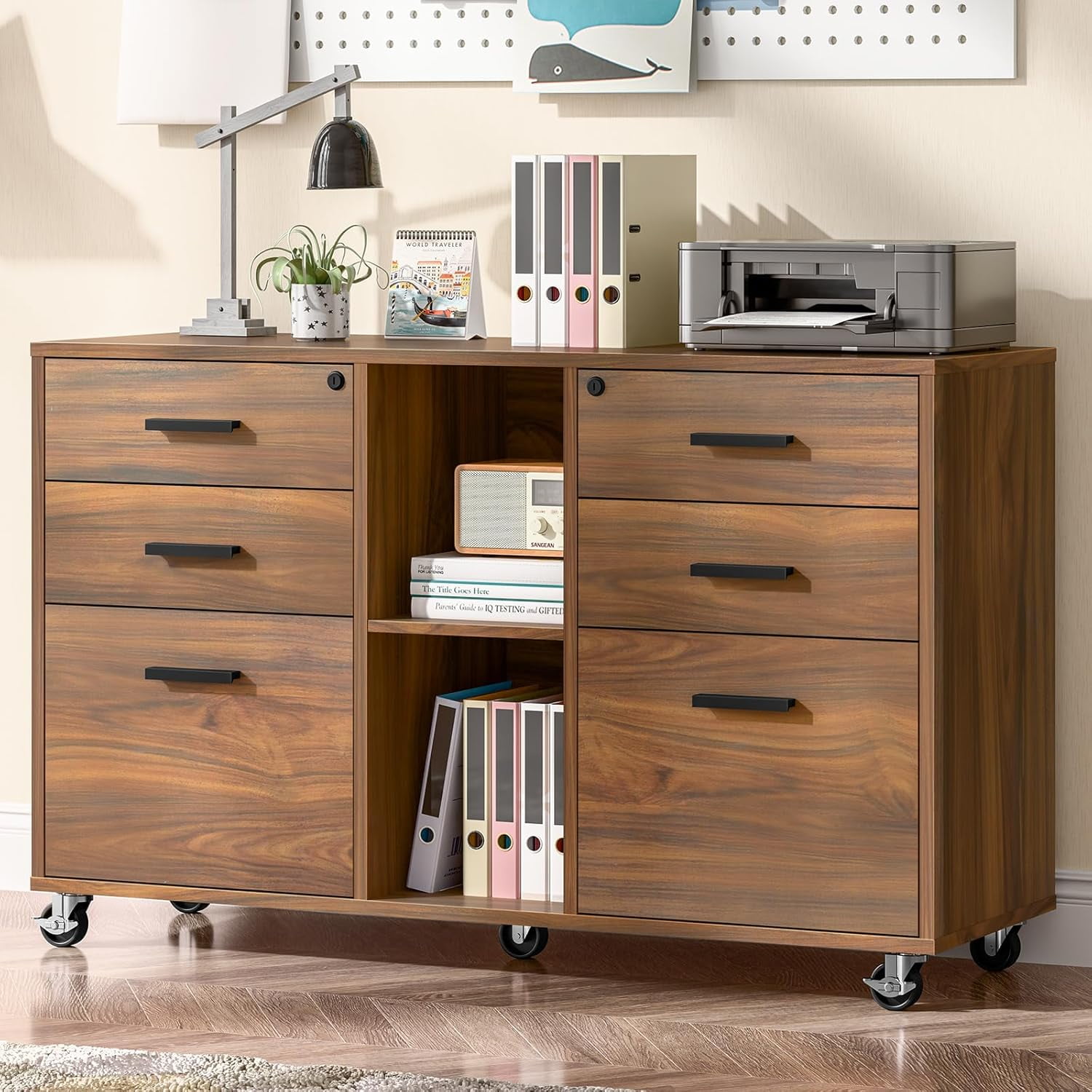 Lateral File Cabinet with Lock, Large Mobile Storage Filing Cabinet ...