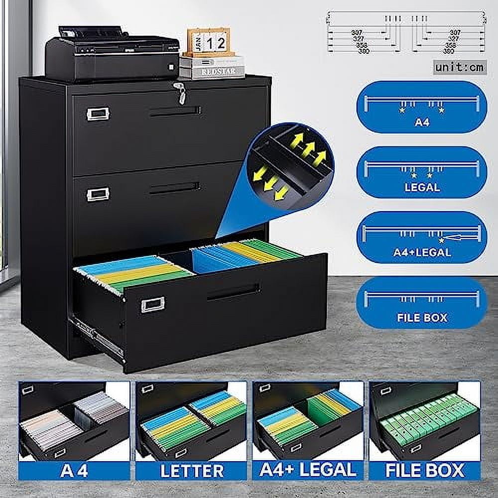 Lateral File Cabinet with Lock,Metal Filing Cabinet with 3 Drawer,Steel ...