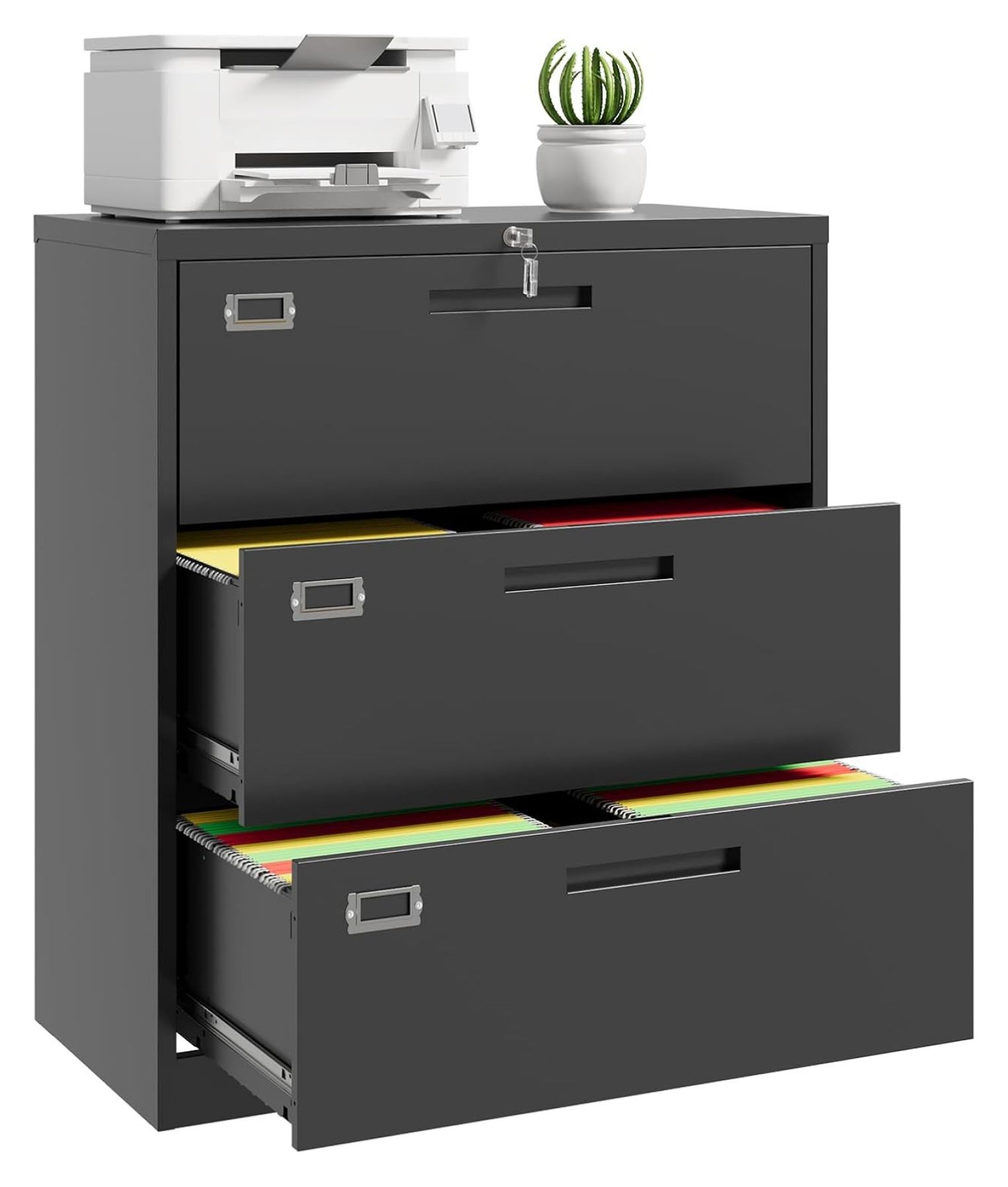 Lateral File Cabinet, Metal Filing Cabinet with Lock, 3 Drawer File Cabinets for Home Office ...