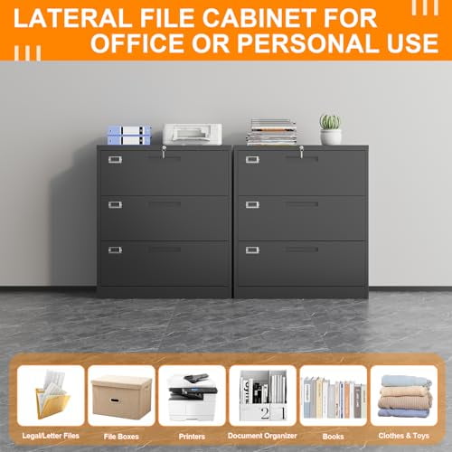 Lateral File Cabinet, Metal Filing Cabinet with Lock, 3 Drawer File ...