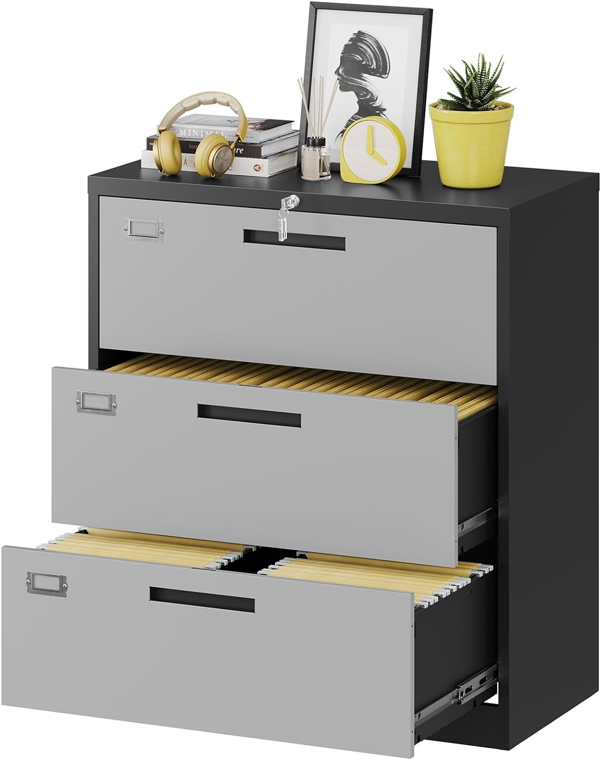 Lateral File Cabinet, Metal Steel Filing Cabinet for Home Office ...