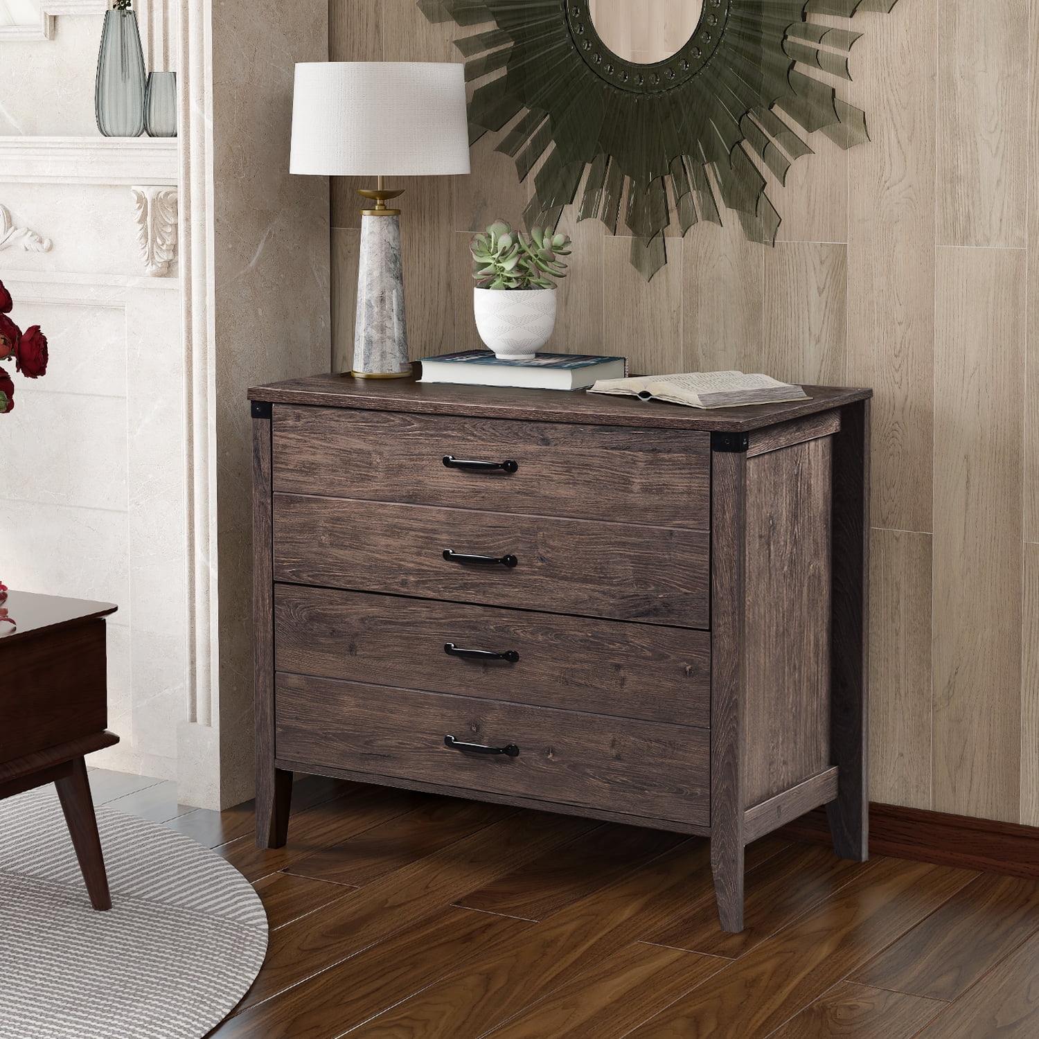 Lateral File Cabinet with Two Drawers, Large Modern Wood Lateral Filing ...