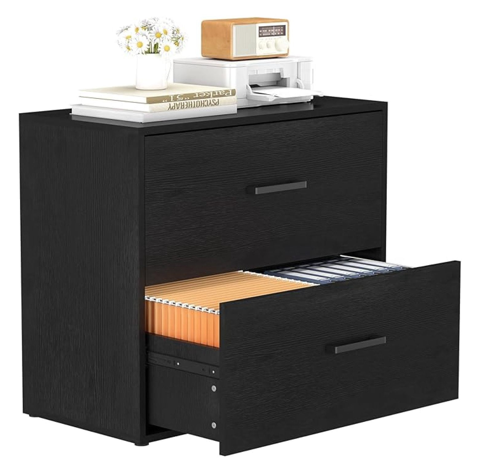 Lateral File Cabinet, Wood Black File Cabinet with Hanging Bars for ...