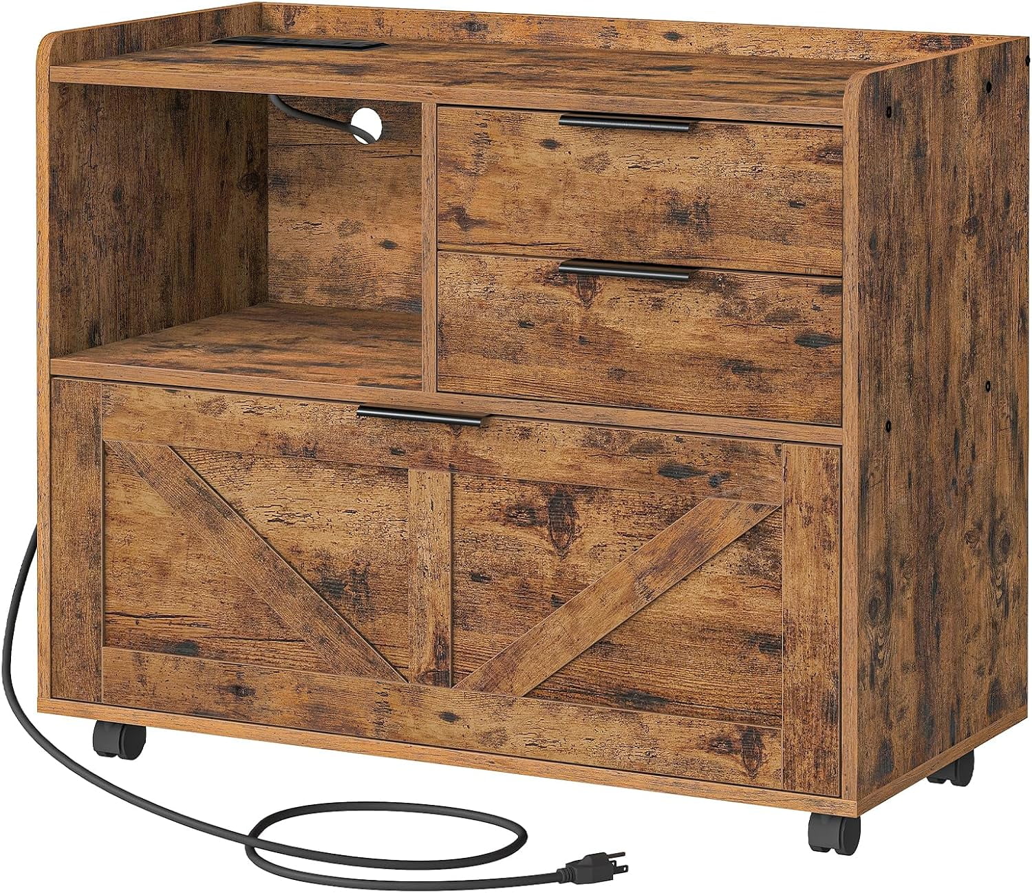 Lateral File Cabinet, Wooden Office Storage Drawers with Charging Station, Filing Cabinet for ...