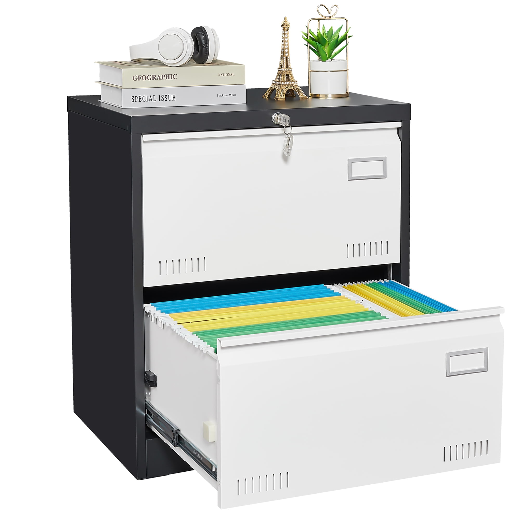 Lateral File Cabinet with 2 Drawer, Metal Filing Cabinet with Lock ...