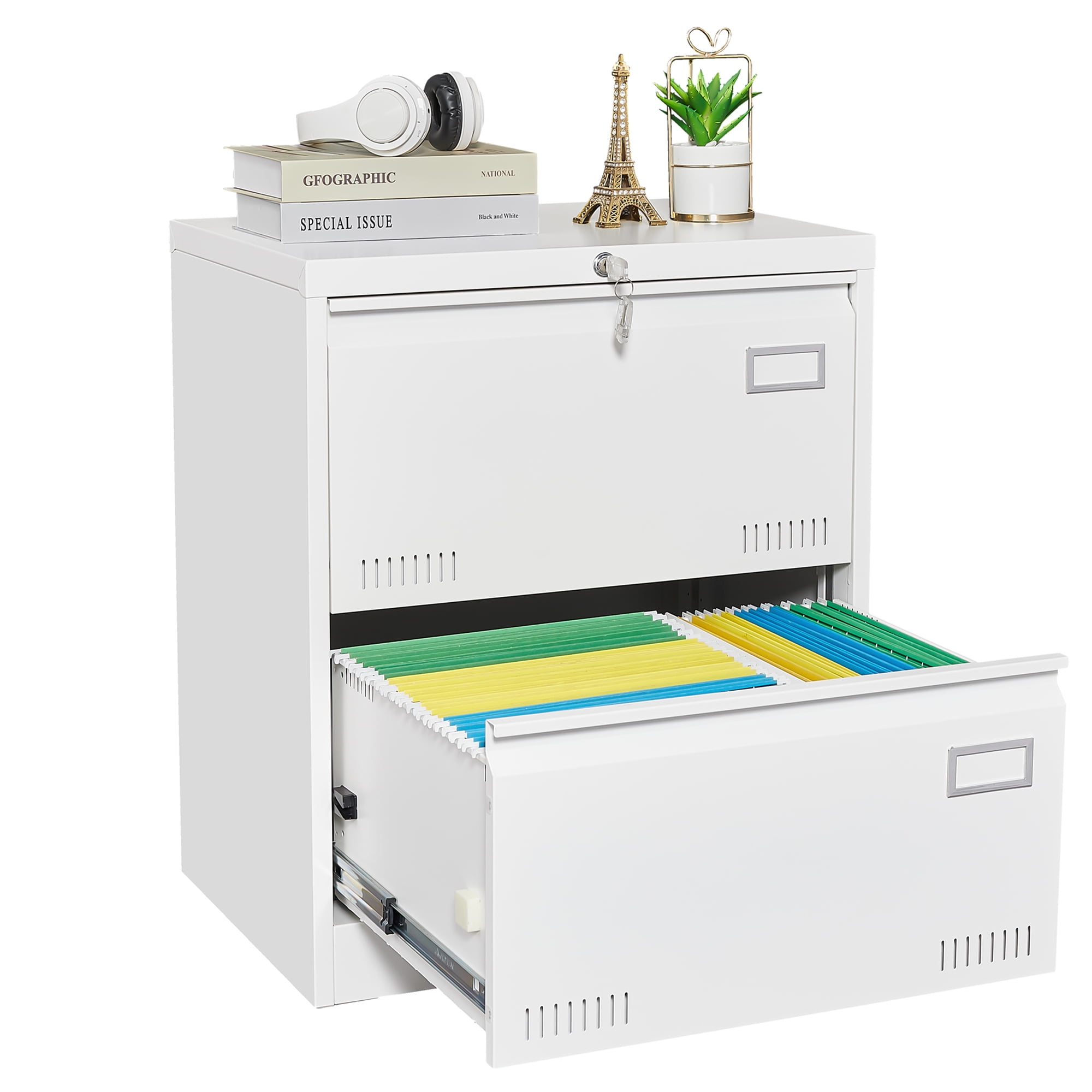 Lateral File Cabinet with 2 Drawer, Metal Filing Cabinet with Lock ...