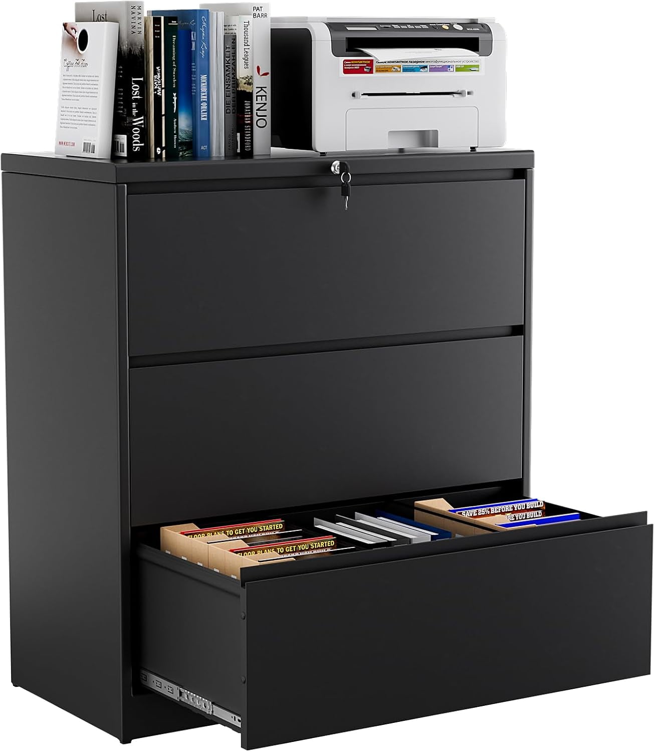 Lateral File Cabinet with Lock,3 Drawer File Cabinet for Home and ...